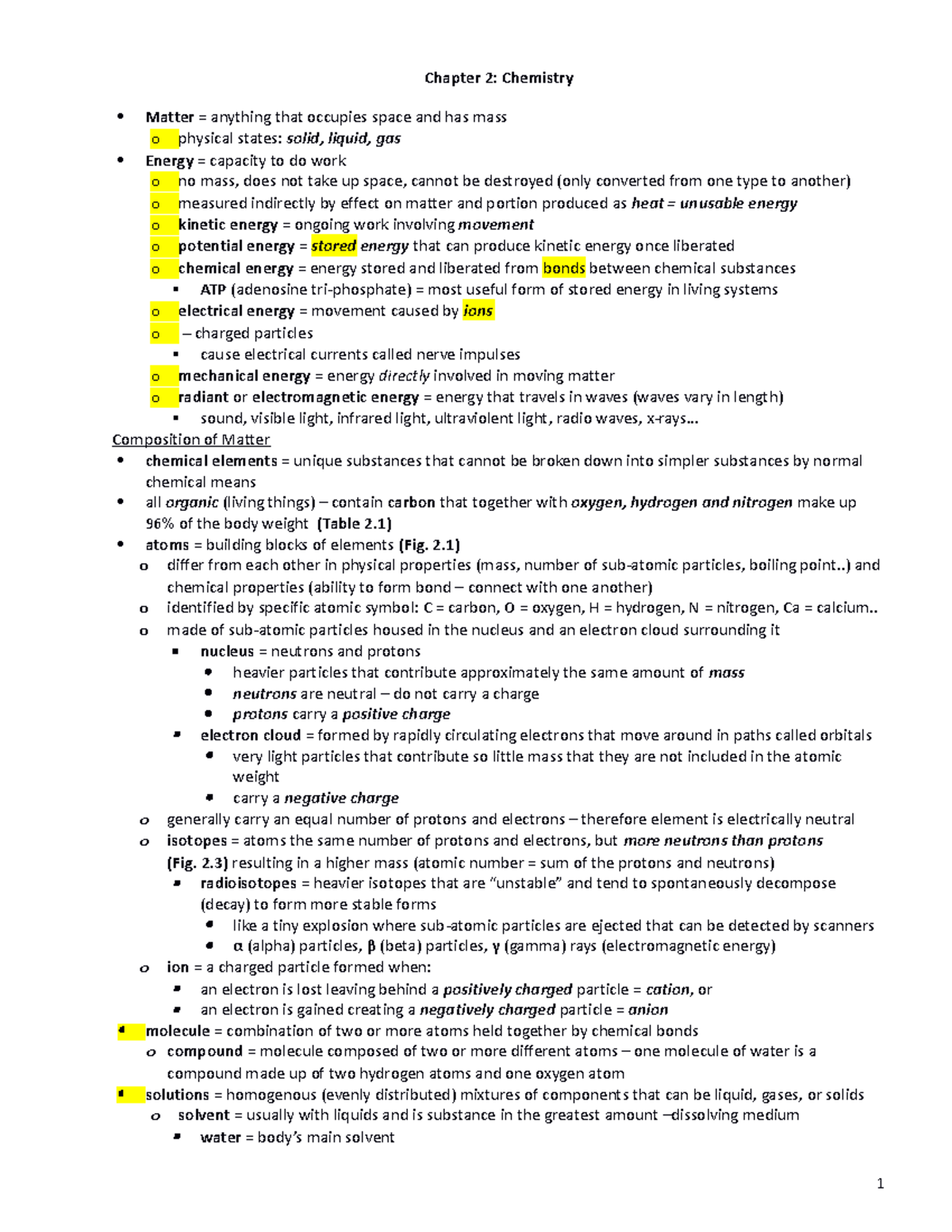 Chapter 2 - Chemistry -this is from the old curriculum so be careful ...