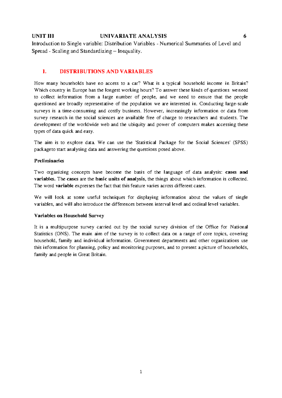 UNIT III EDA-1 - UNIT III UNIVARIATE ANALYSIS 6 Introduction to Single variable: Distribution ...