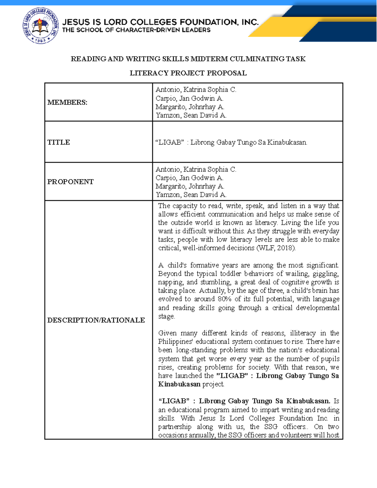 RAWS Midterm Culminating TASK Template - READING AND WRITING SKILLS ...