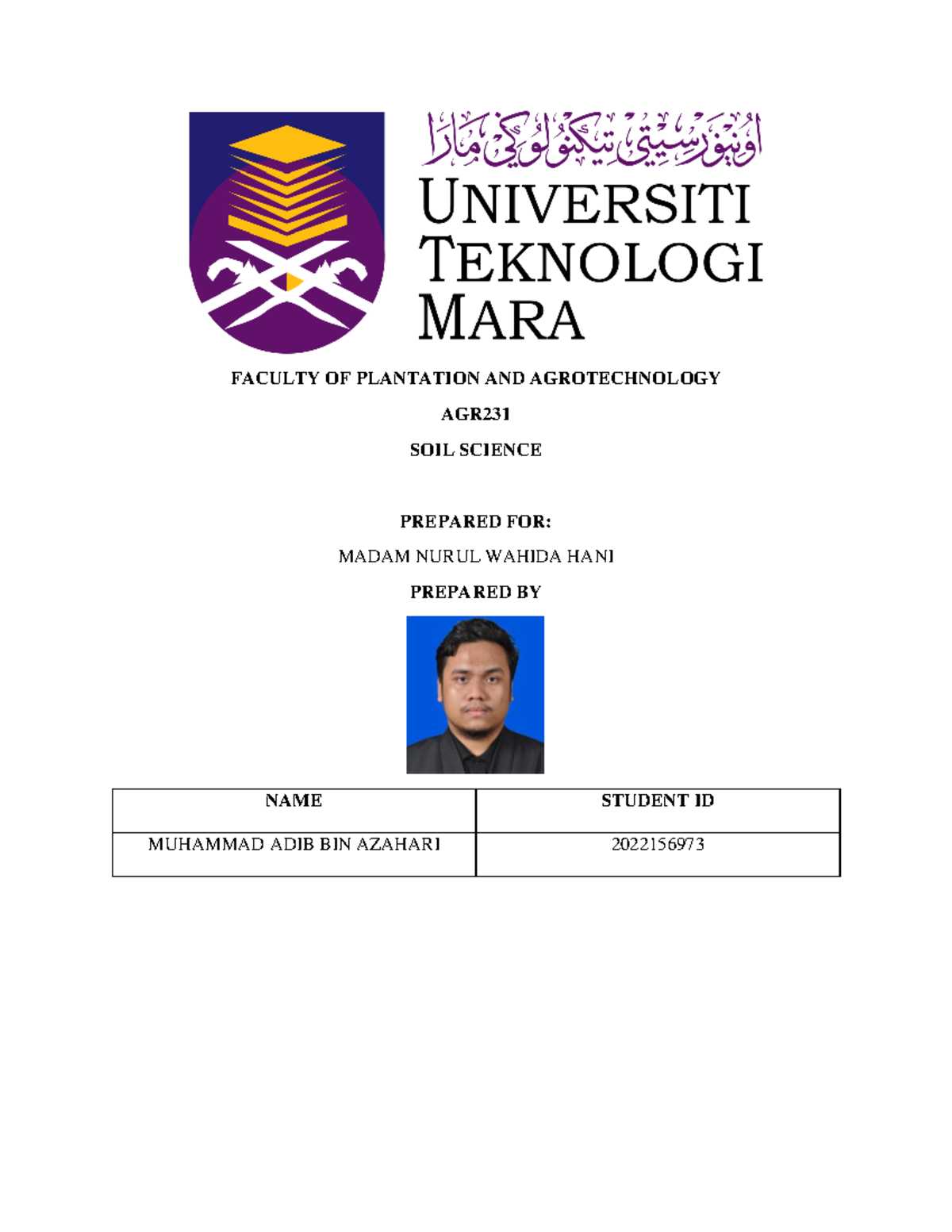 AGR231 CASE Study Muhammad ADIB BIN Azahari 2022156973 - FACULTY OF ...
