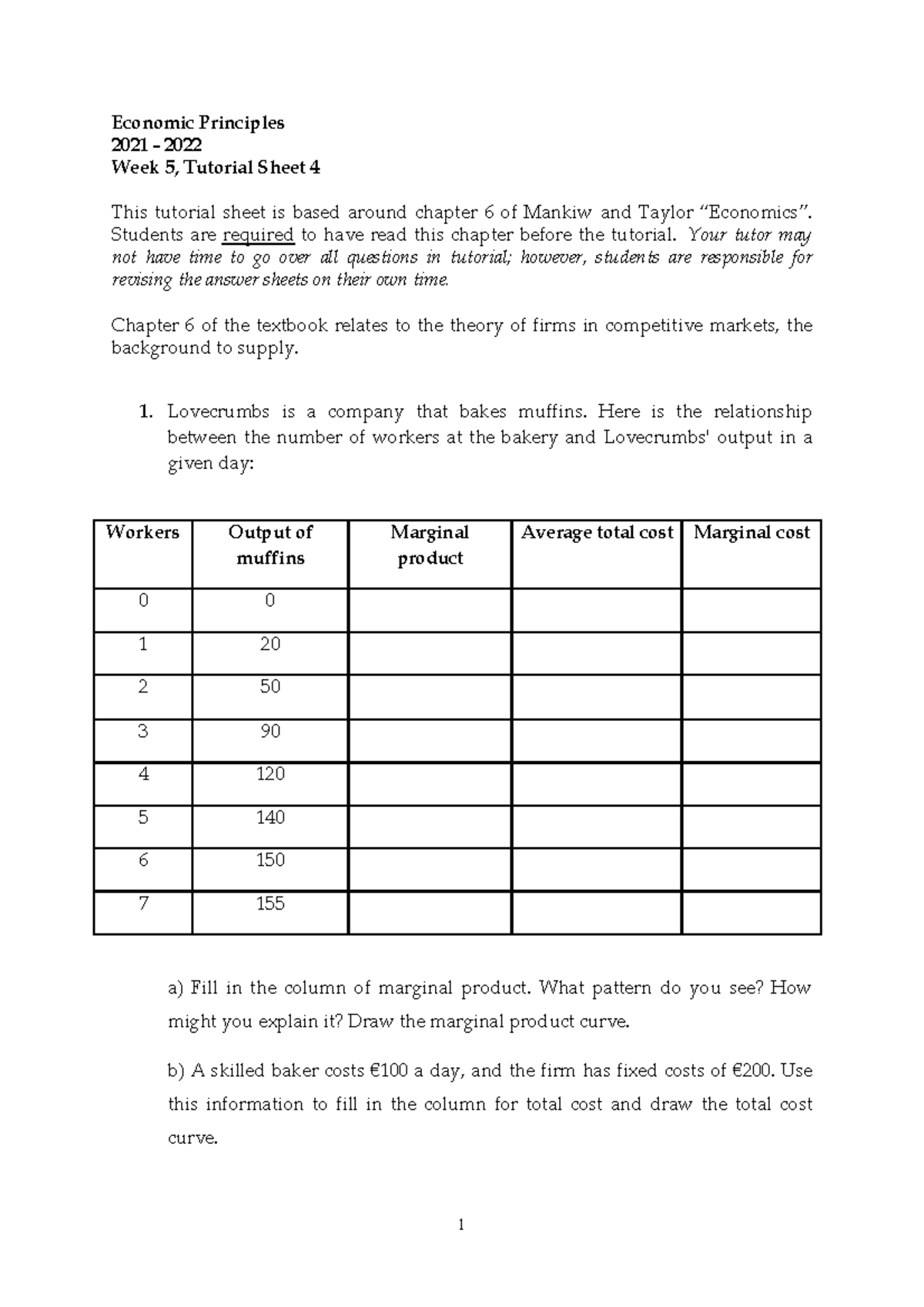 Tutorial 4 Economic Principles 2021 2022 Week 5 Tutorial Sheet 4 This Tutorial