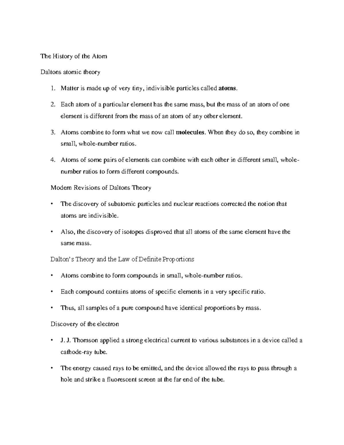 The History of the Atom - Lecture notes ProfFernado G - The History of ...