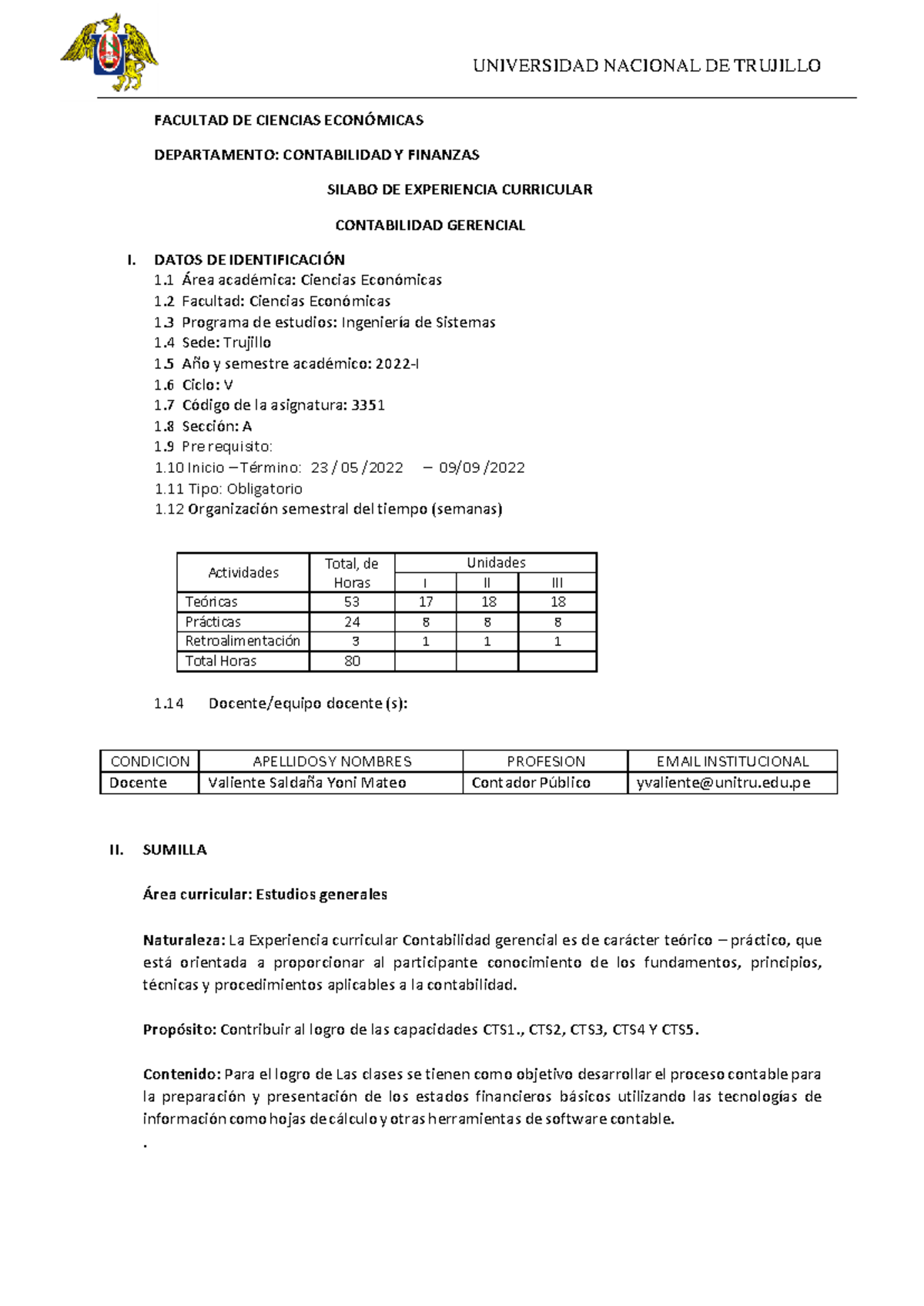Silabo Contabilidad Gerencial 2022-1 Visado - FACULTAD DE CIENCIAS ECON”MICAS DEPARTAMENTO ...