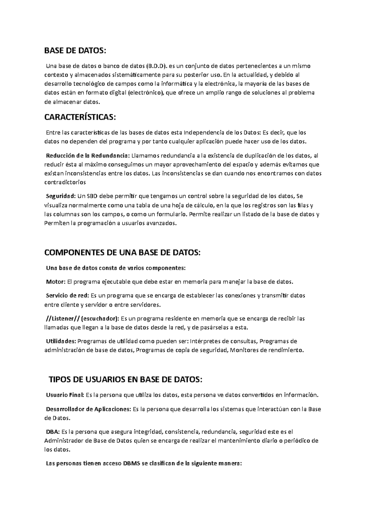 1. Resumen (BASE DE Datos) - BASE DE DATOS: Una base de datos o banco de datos (B.D). es un ...