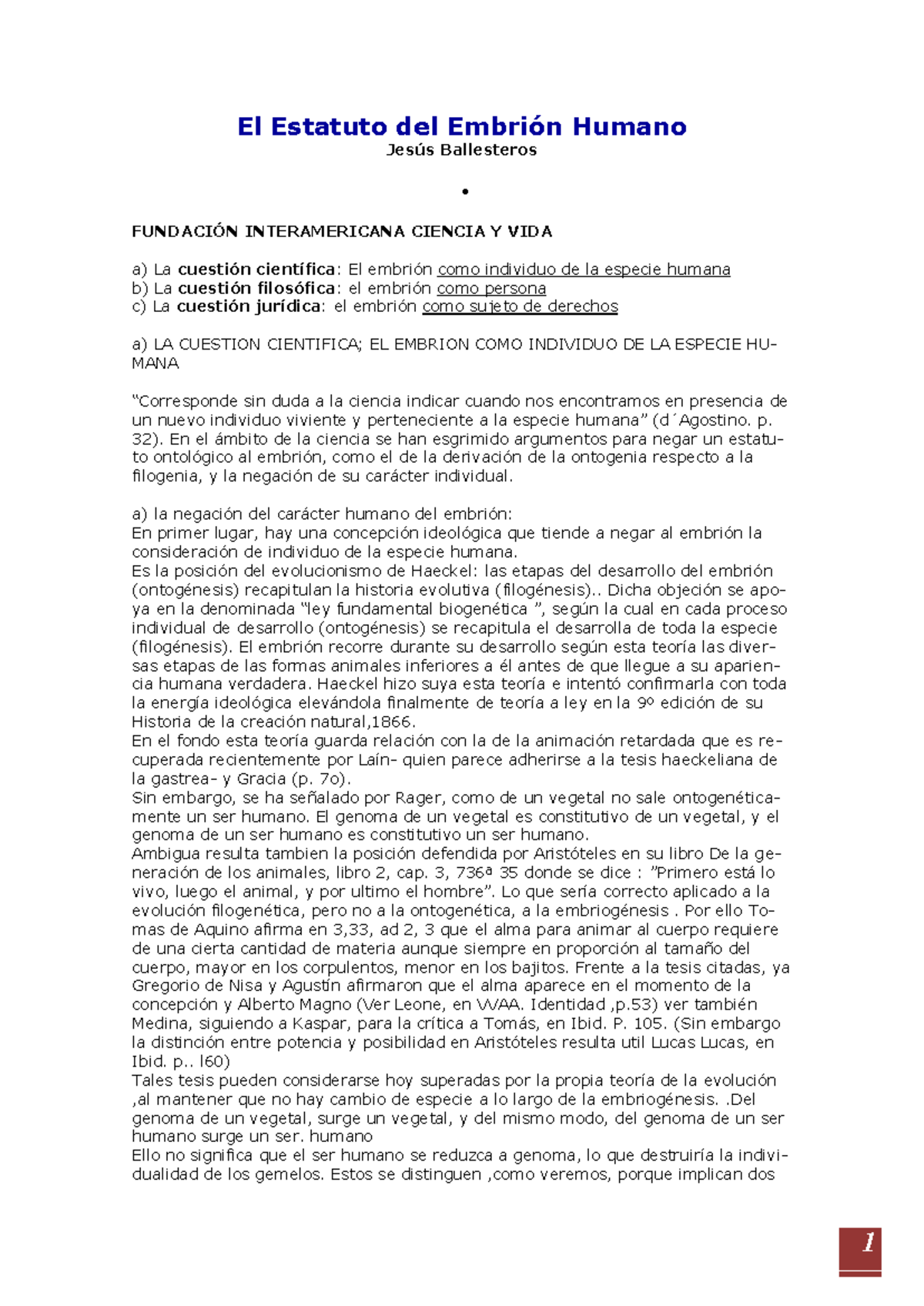 EL Estatuto DEL Embriã N Humano - El Estatuto del Embrión Humano Jesús ...