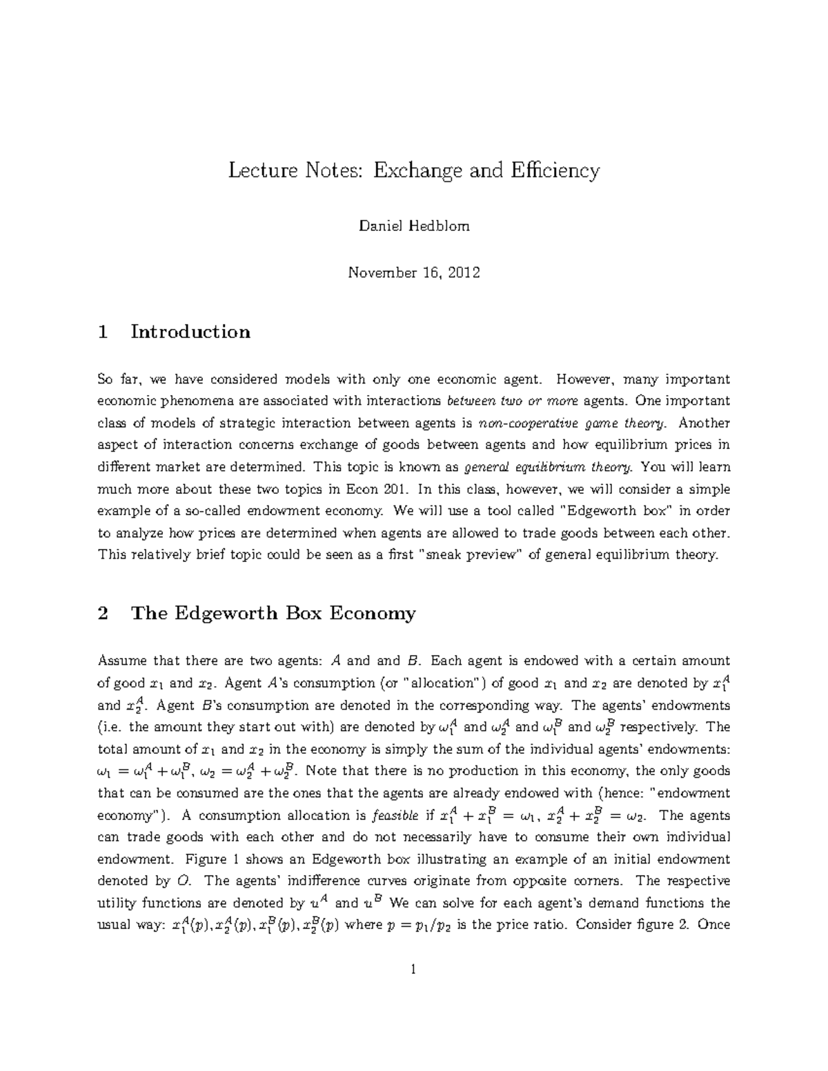 Exchange efficiency - Lecture notes 4 - Lecture Notes: Exchange and ...
