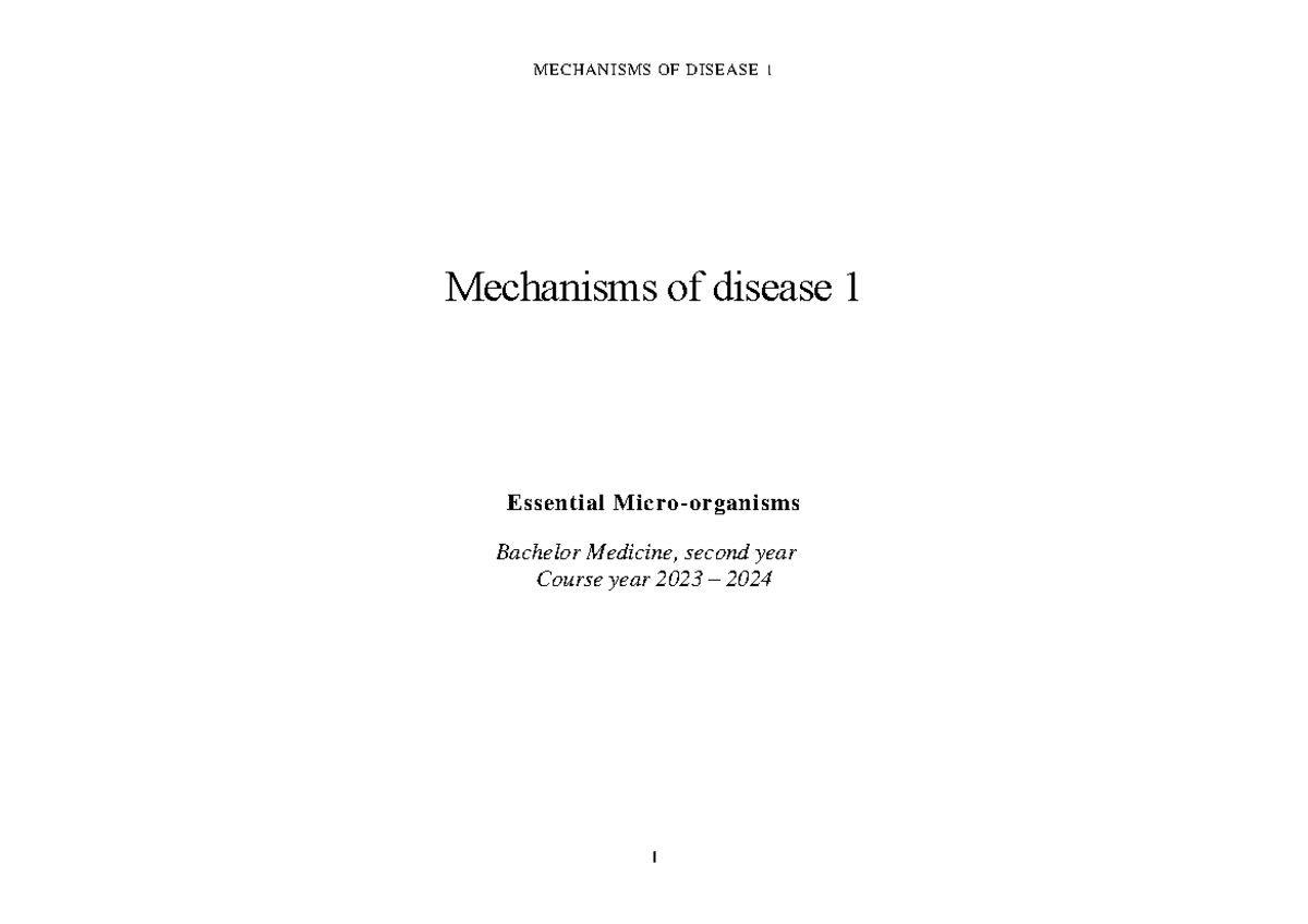 Selfstudy Table Essential Microorganisms 2023 - Mechanisms of disease 1 ...
