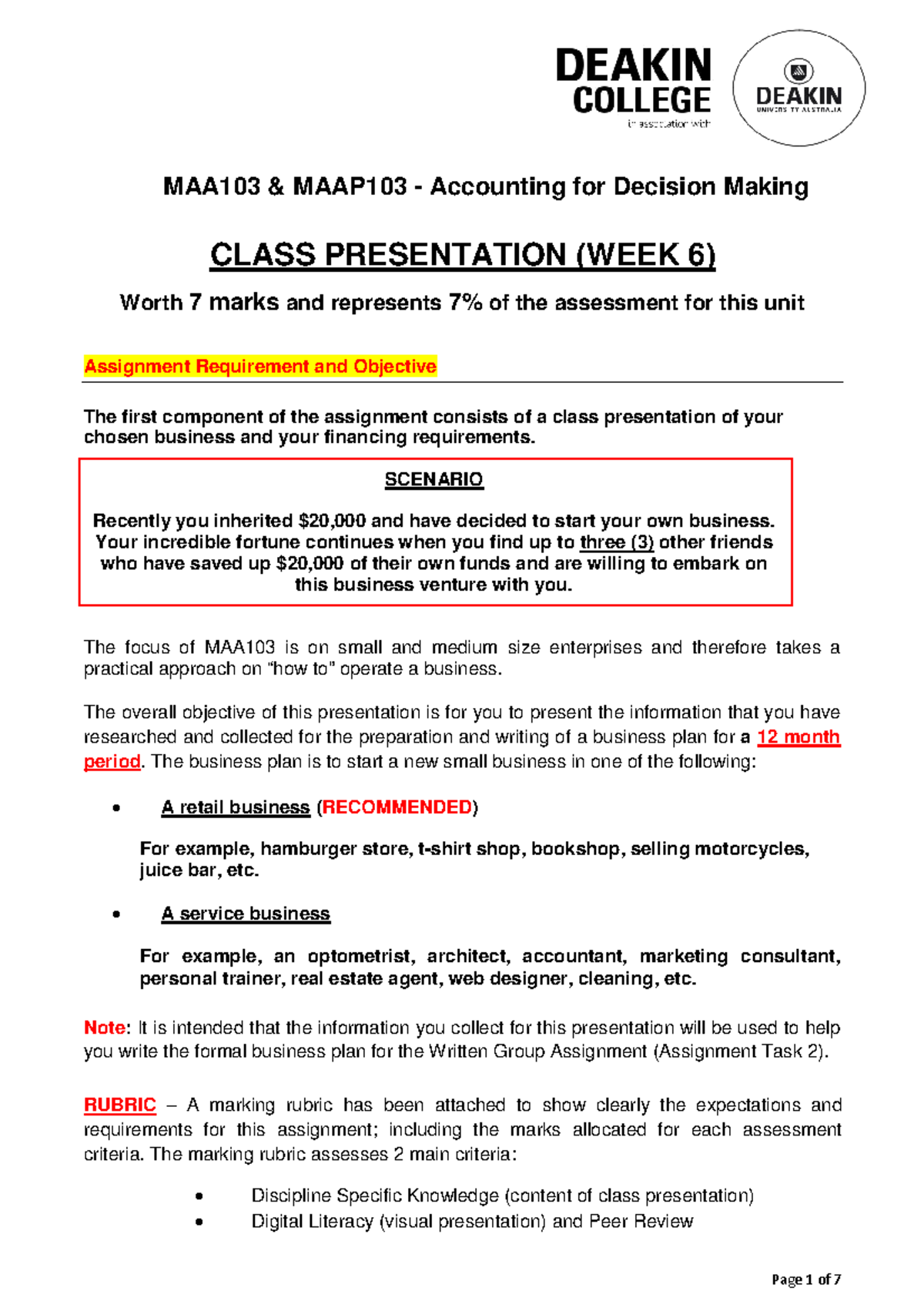 MAA103 Assignment Class Presentation - Trimester 2, 2018 - MAA103 ...