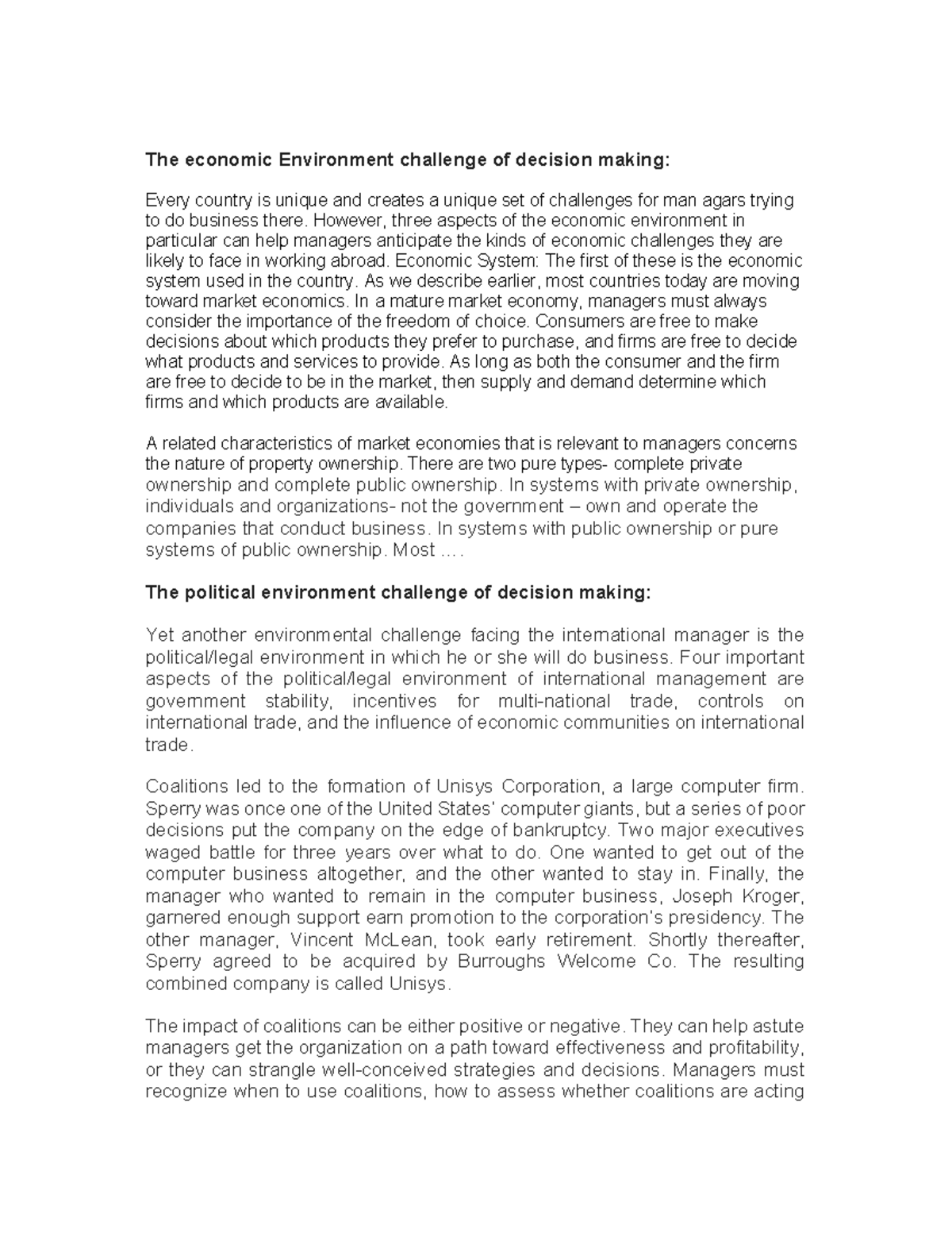 Challenges of decision making in Economic Environment - The economic ...