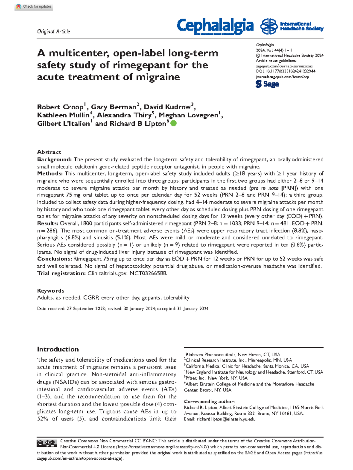 Croop et al 2024 a multicenter open label long term safety study of ...