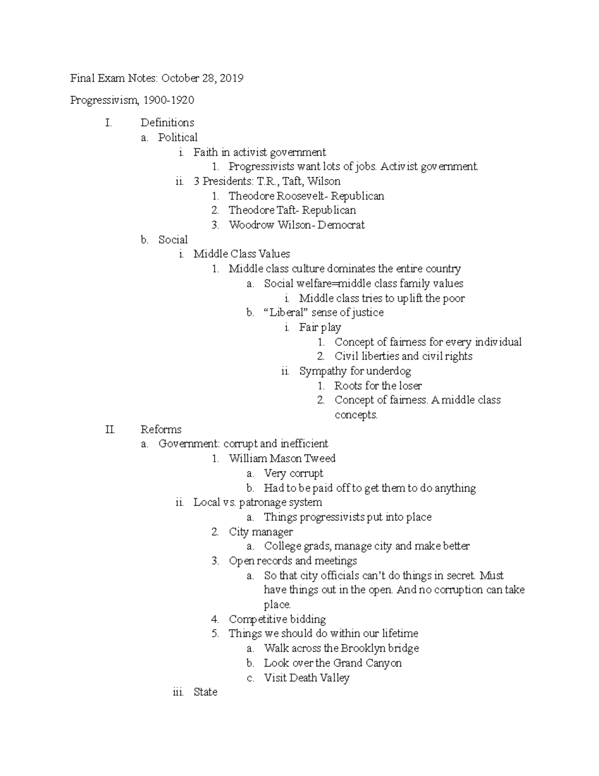 Progressive Era - Final Exam Notes: October 28, 2019 Progressivism ...