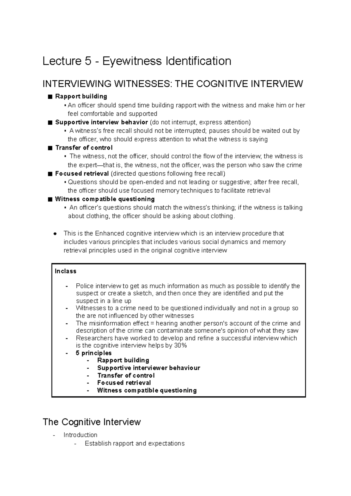 Lecture 5- Forensic Psych - Lecture 5 - Eyewitness Identification ...