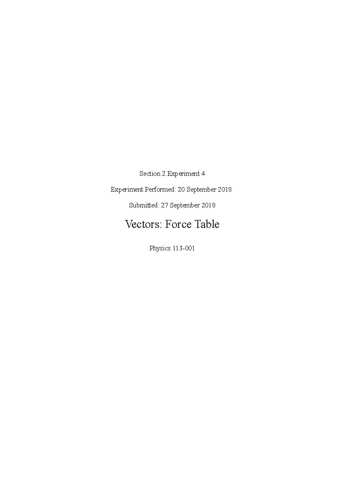 Physic LR 3 - Vectors: Force Table - Section 2 Experiment Experiment ...