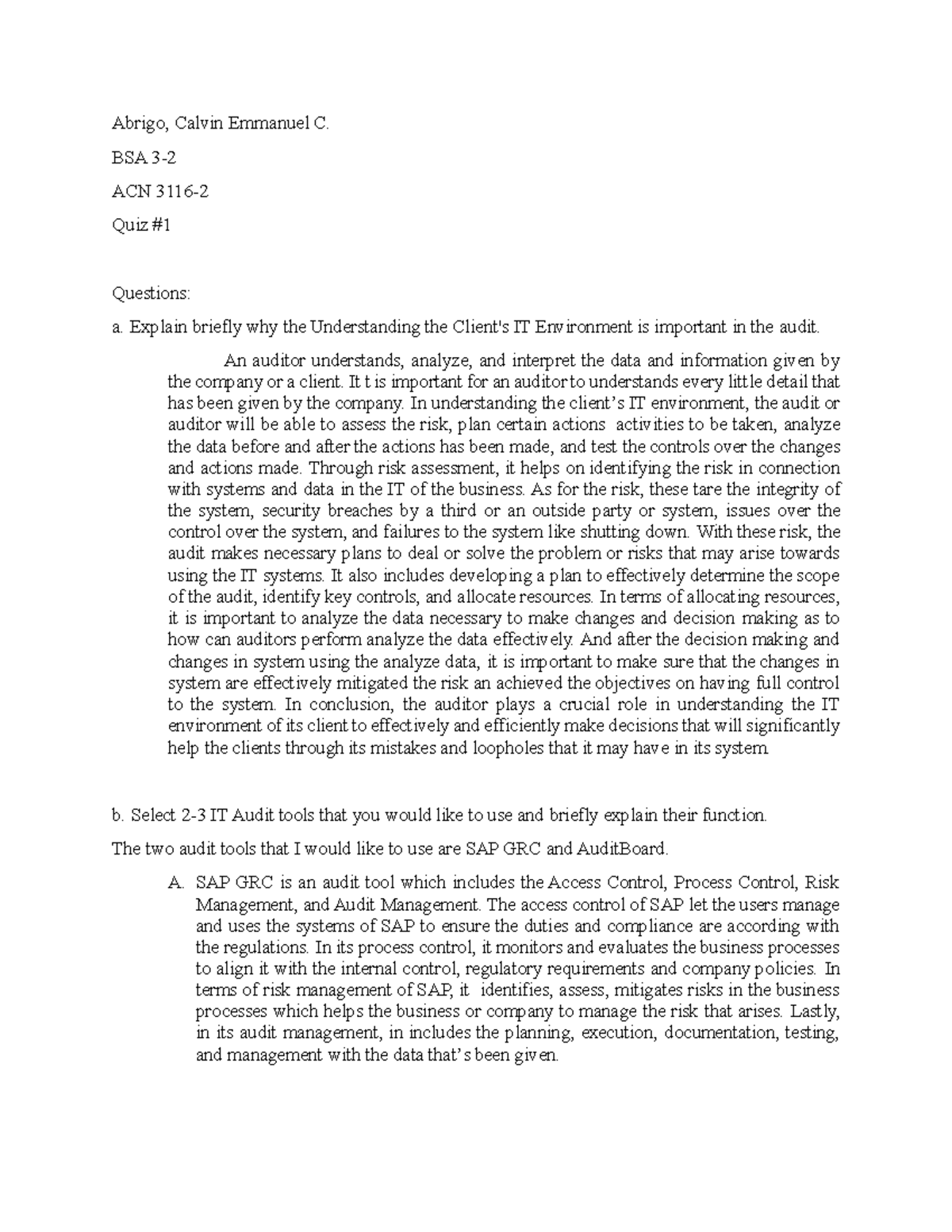 Abrigo AAP-Quiz-1 - Abrigo, Calvin Emmanuel C. BSA 3- 2 ACN 3116- 2 ...