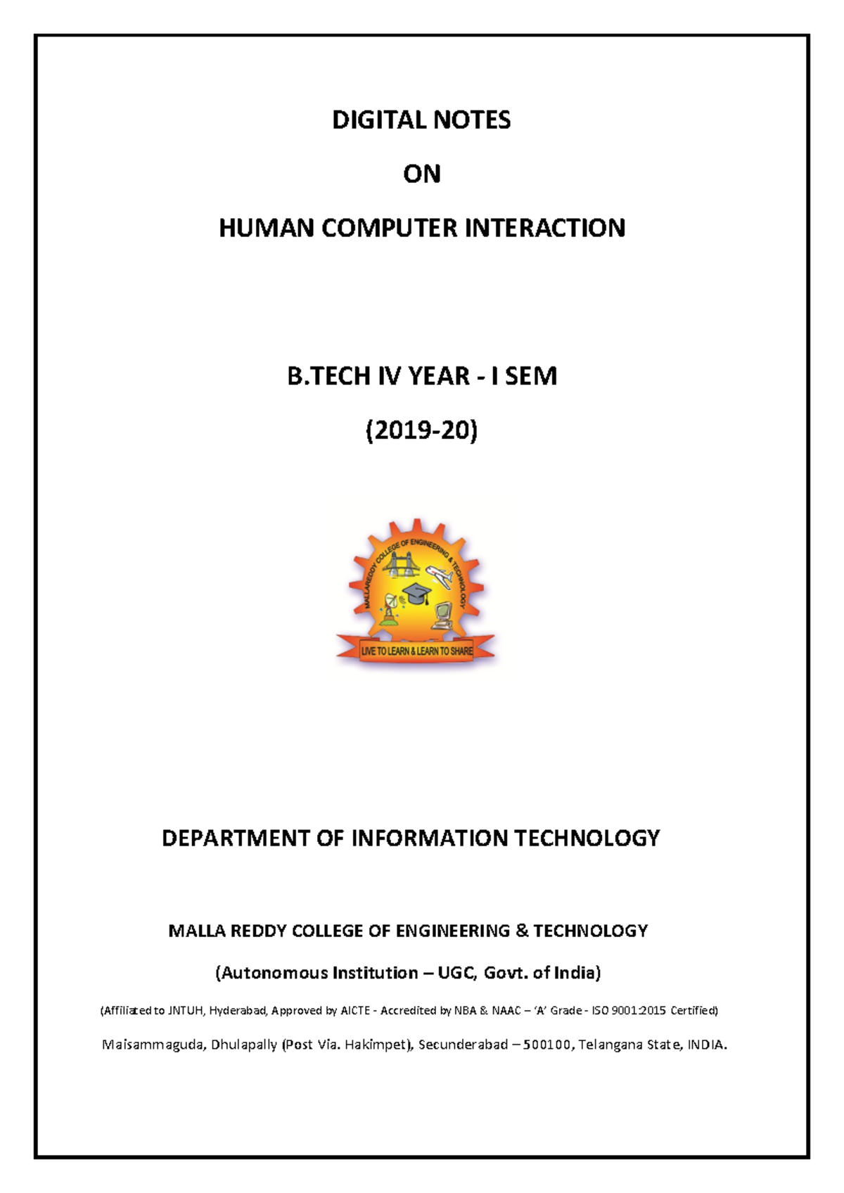 Human Computer Interaction Notes - DIGITAL NOTES ON HUMAN COMPUTER ...