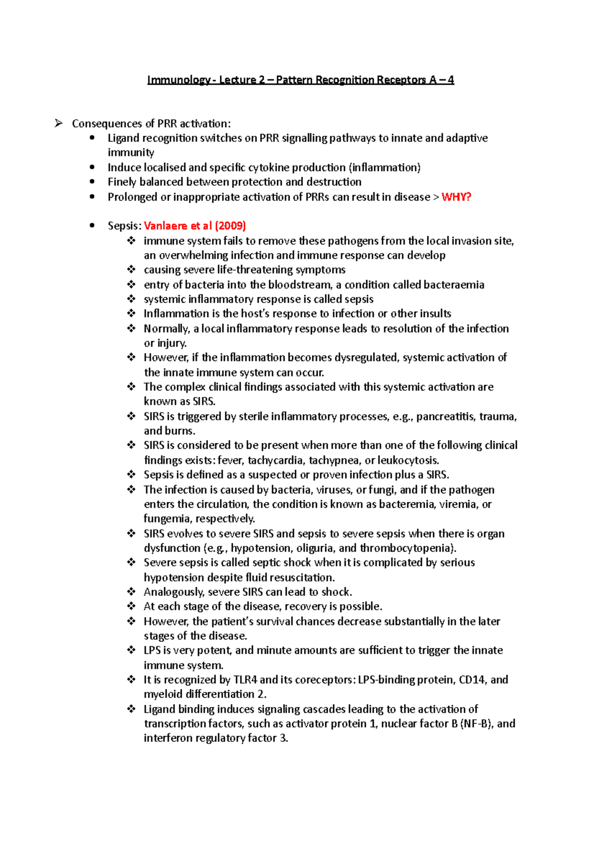 Immunology Lecture 2 - PRR A - 4 - Immunology - Lecture 2 – Pattern ...