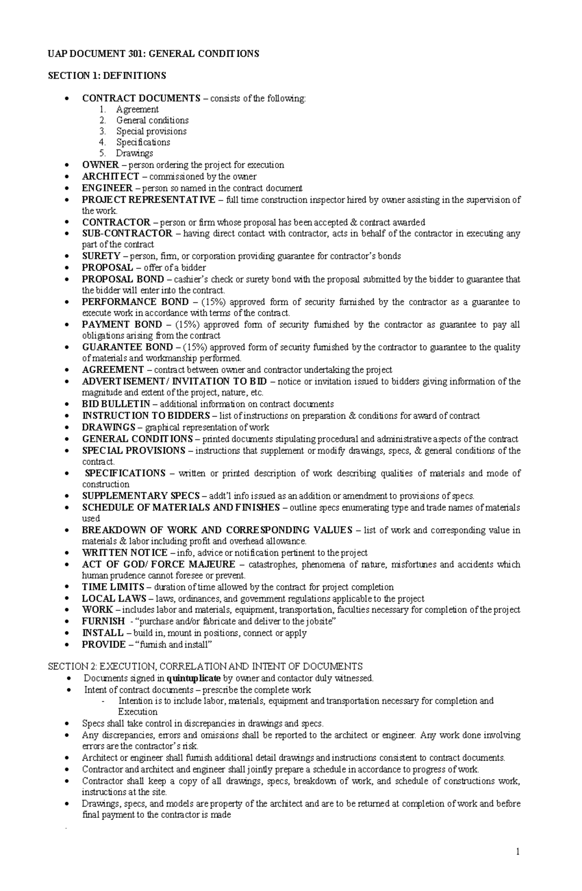 UAP Document 301 Summary - UAP DOCUMENT 301: GENERAL CONDITIONS SECTION ...