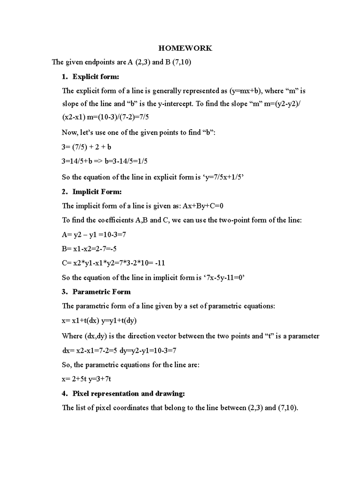 Bài tập tin học đồ hoạ - HOMEWORK The given endpoints are A (2,3) and B ...