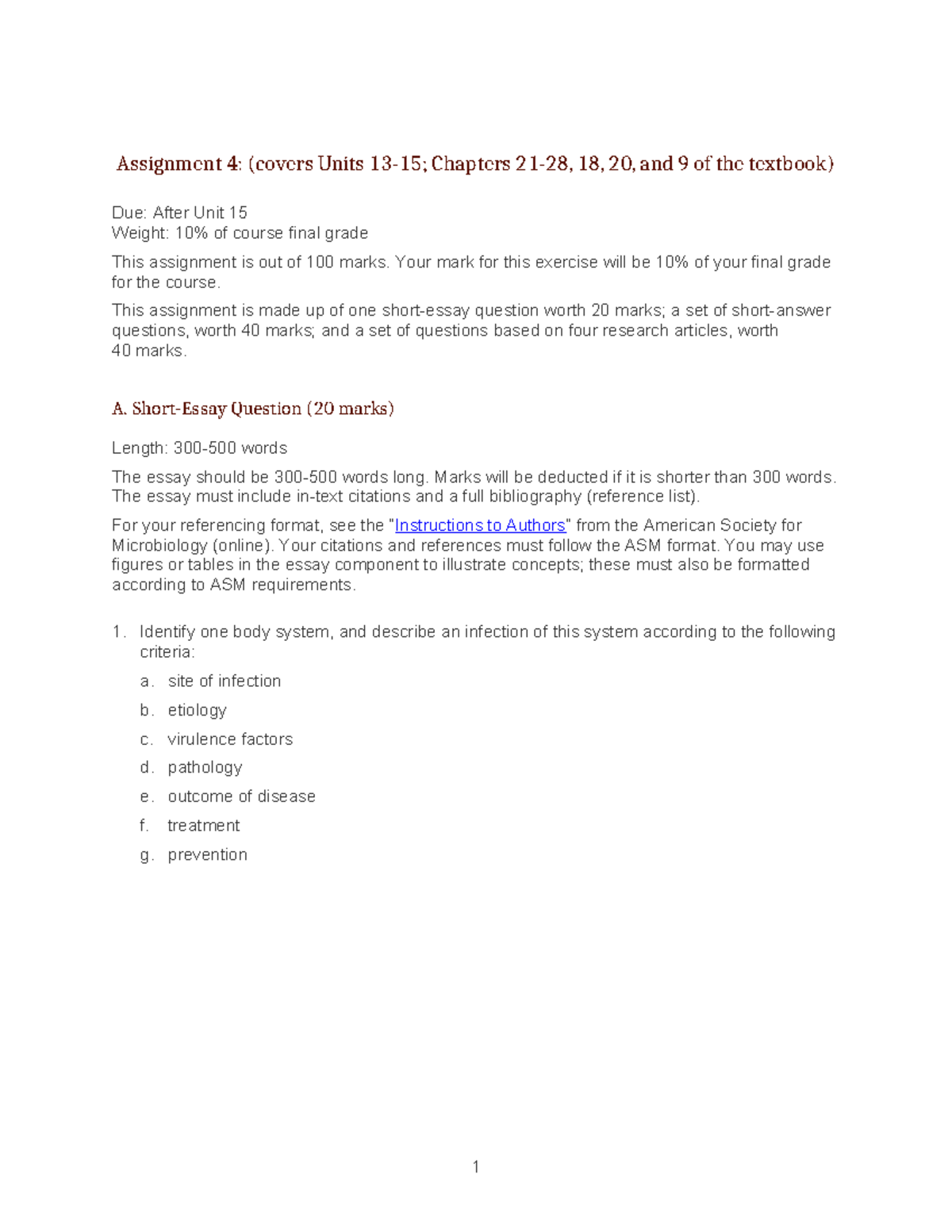Assignment 04 - Assignment 4: (covers Units 13-15; Chapters 21-28, 18, 20, and 9 of the textbook ...