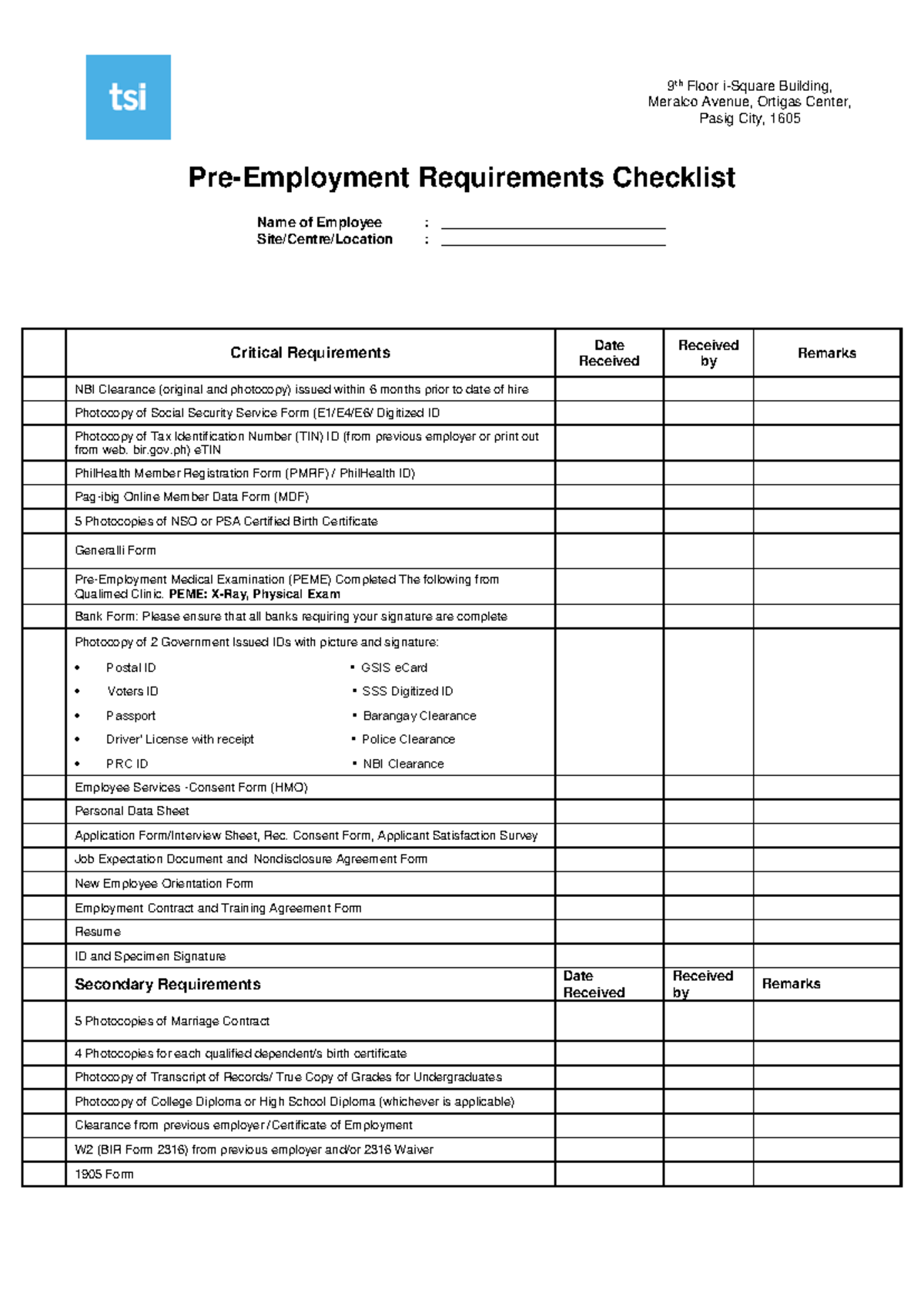Pre employment requirements - Pre-Employment Requirements Checklist ...