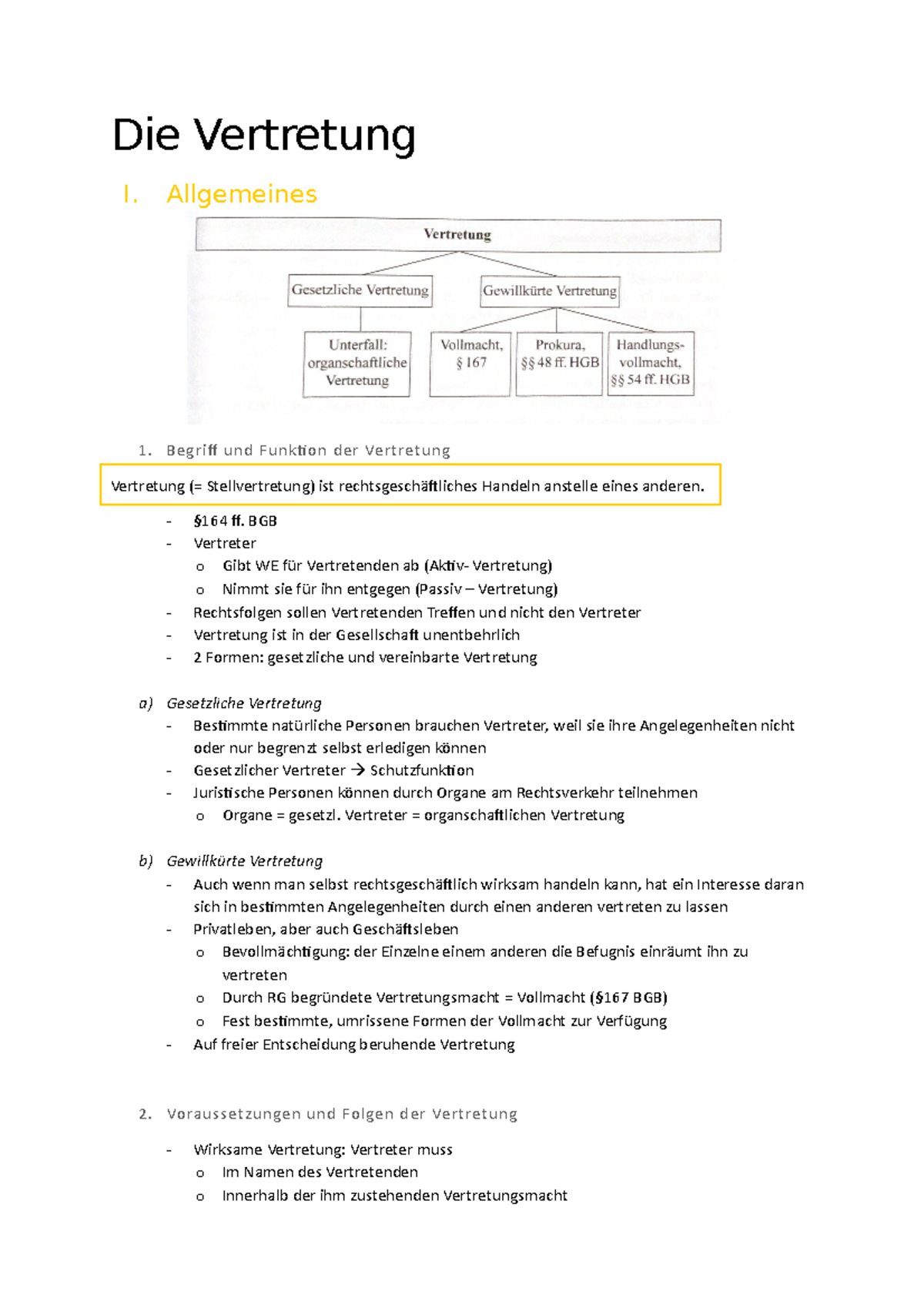 11 Vertretung und Vollmacht - Die Vertretung I. Allgemeines Begrif und ...