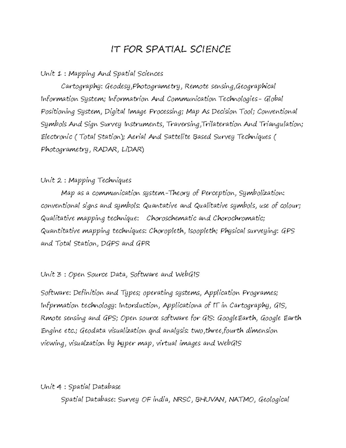 IT For Spatial Science full - IT FOR SPATIAL SCIENCE Unit 1 : Mapping ...