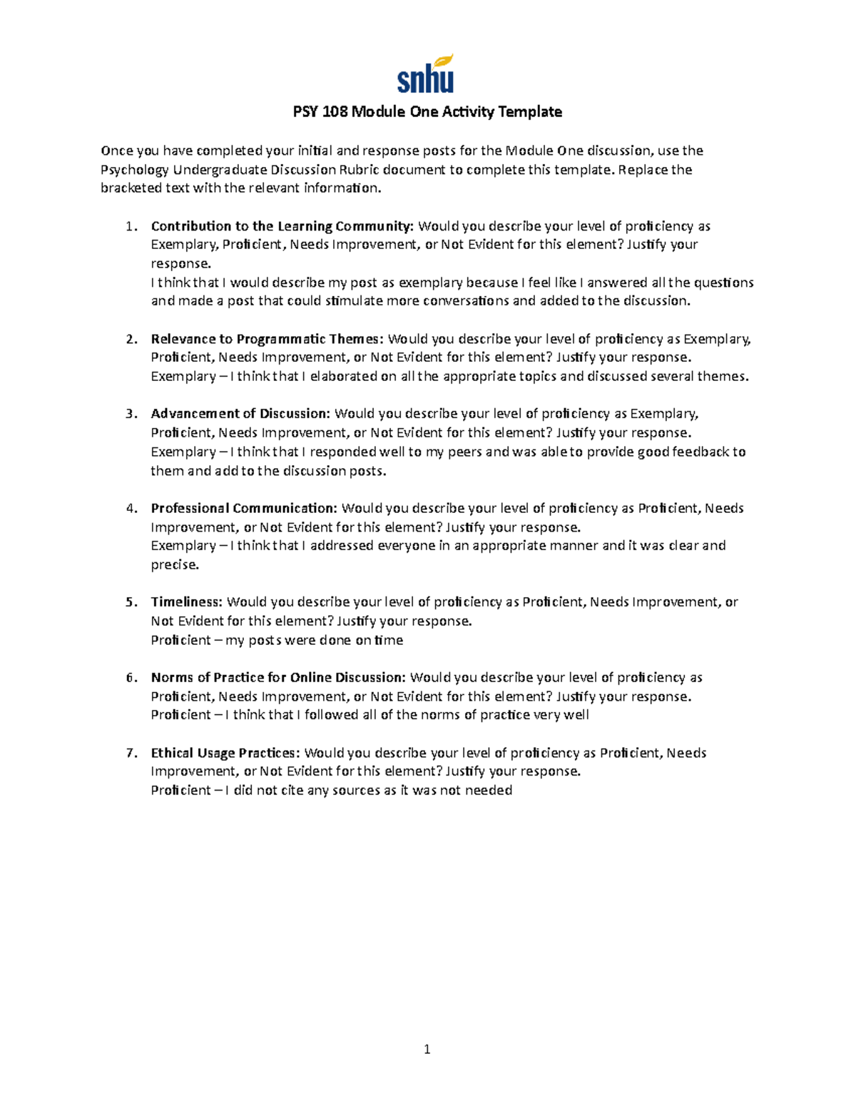 PSY 108 Module One Activity Template - PSY 108 Module One Activity ...