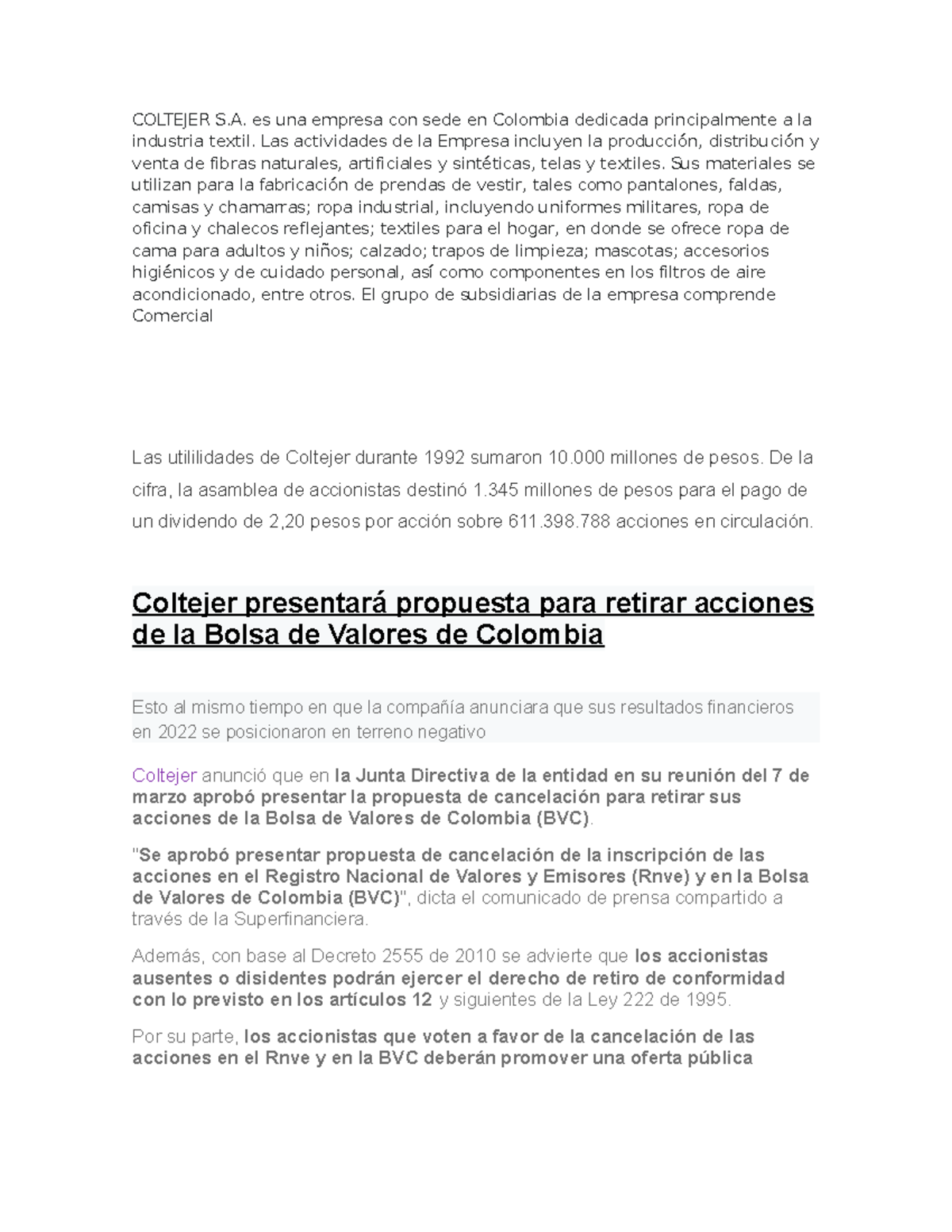 Coltejer S - Análisis - COLTEJER S. es una empresa con sede en Colombia ...