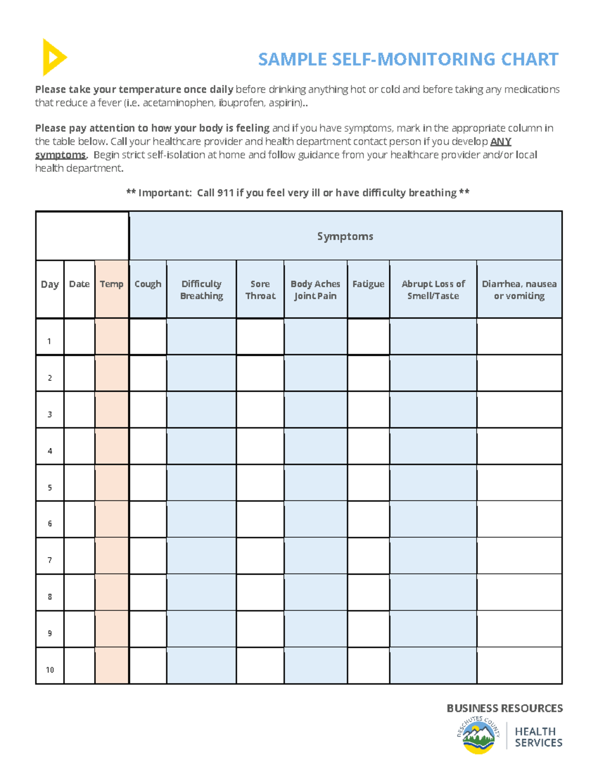 Charts fillable - dnd - SAMPLE SELF-MONITORING CHART Please take your ...