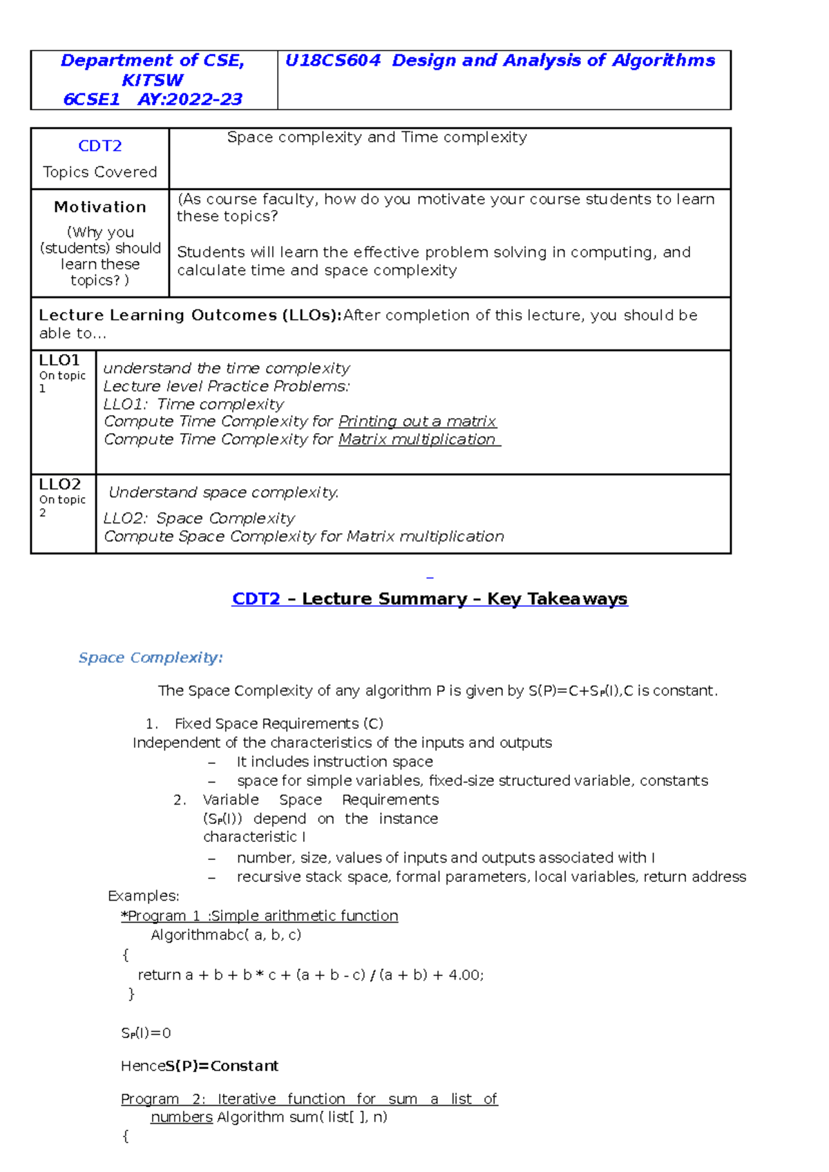DAA-CDT2 - Important notes - Department of CSE, KITSW 6CSE1 AY:2022 ...