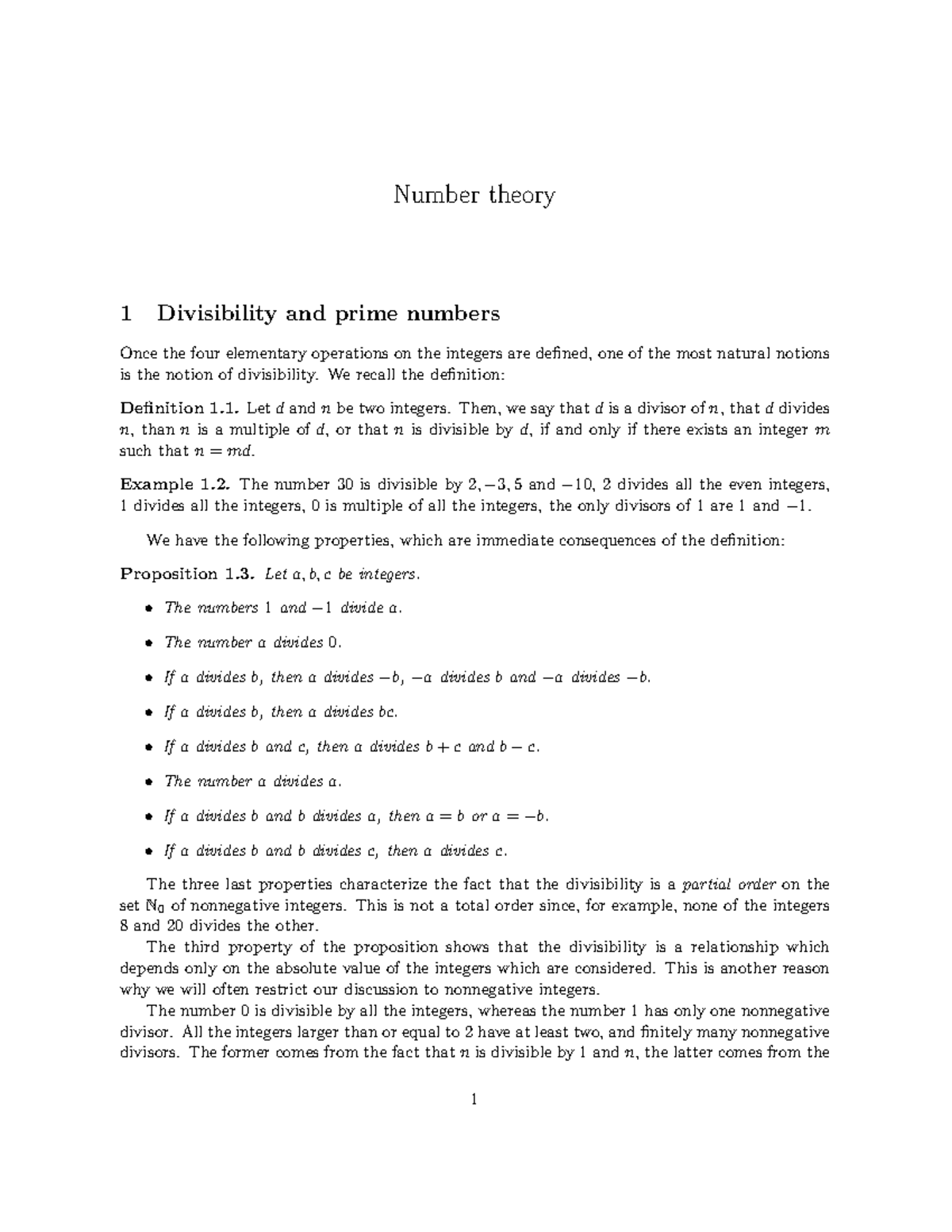 Number theory notes - Number theory 1 Divisibility and prime numbers ...