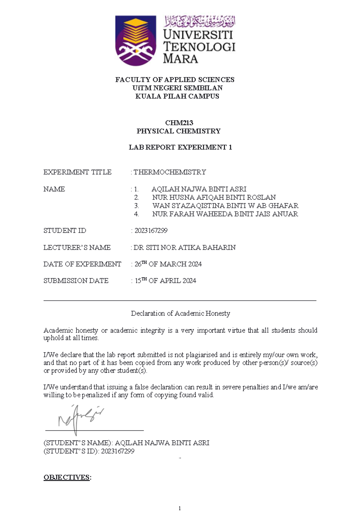 LAB REPORT 3 CHM - FACULTY OF APPLIED SCIENCES UiTM NEGERI SEMBILAN ...