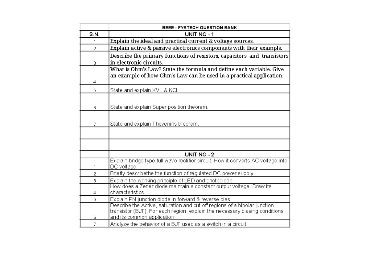 Question Bank -FY Btech BEEE - BEEE - FYBTECH QUESTION BANK S. UNIT NO ...