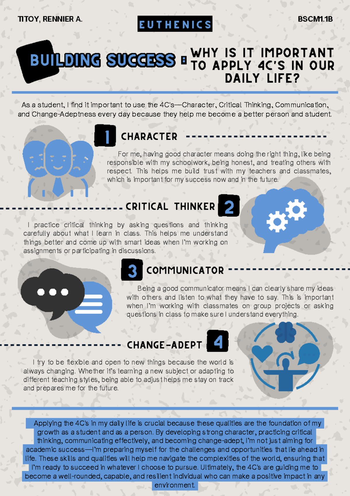 Euthenics in stians - For me, having good character means doing the ...