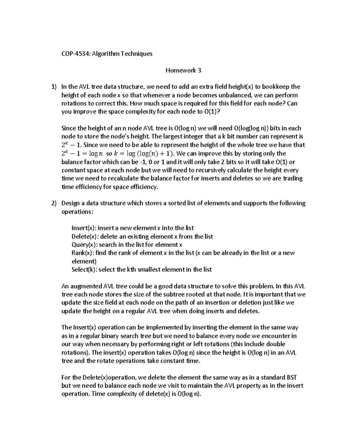 COP 4534-Homework 3 - Warning: TT: undefined function: 32 COP-4534: Algorithm Techniques ...