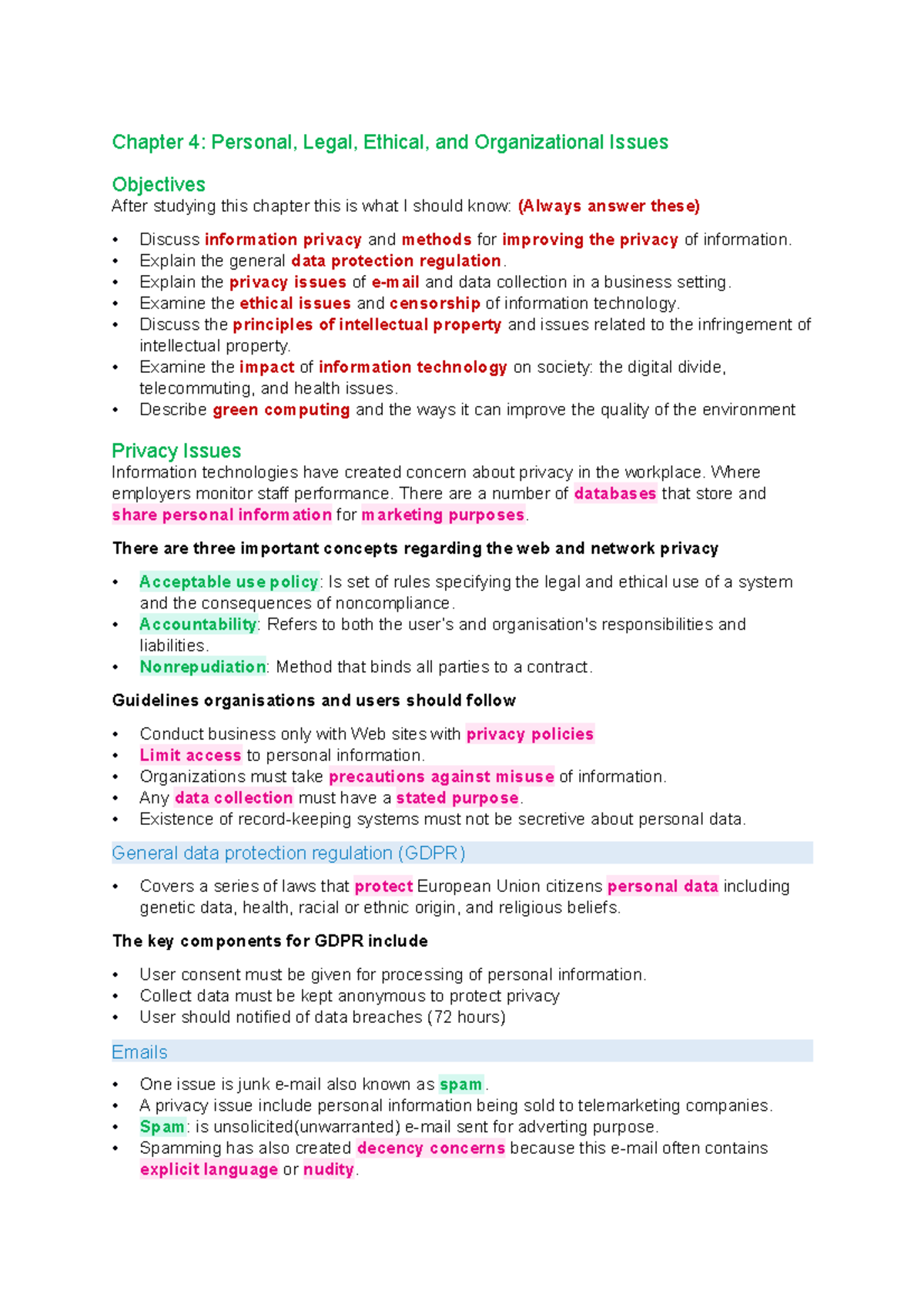 Chapter 4 Personal, Legal, Ethical, and Organizational Issues - Explain ...