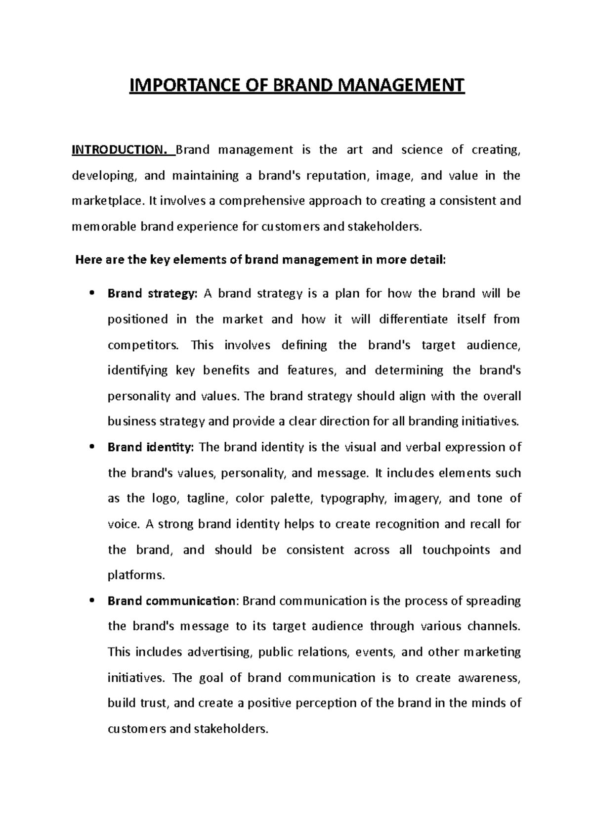 Importance of Brand Management - IMPORTANCE OF BRAND MANAGEMENT ...