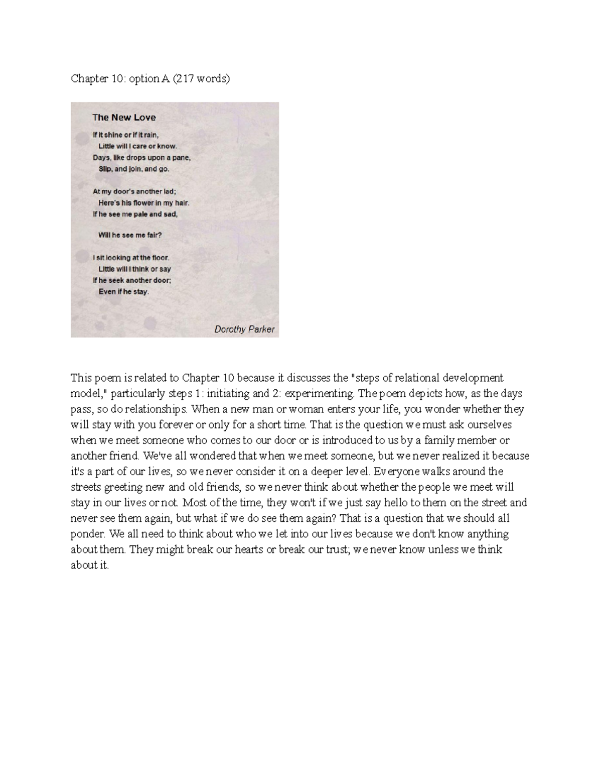 Chapters 10&11 reflection - Chapter 10: option A (217 words) This poem ...