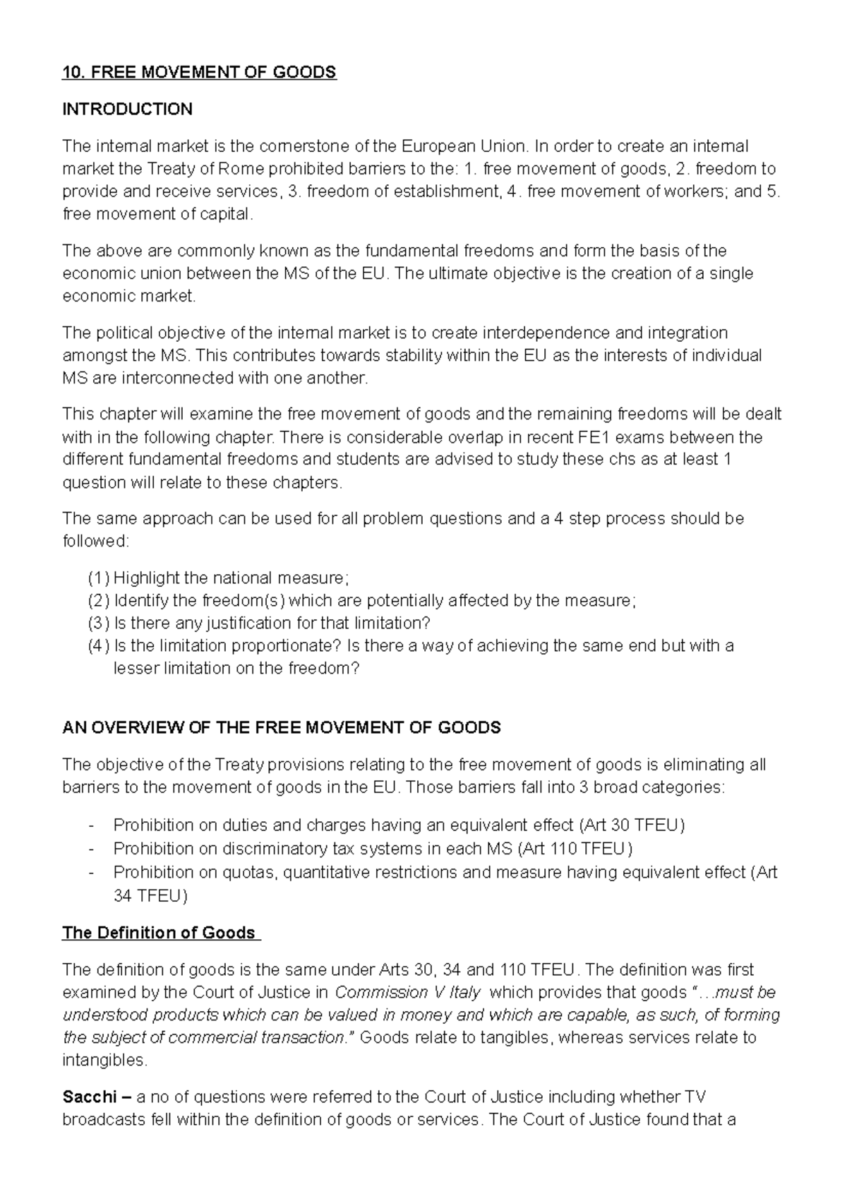 10 Free Movement of Goods - 10. FREE MOVEMENT OF GOODS INTRODUCTION The ...