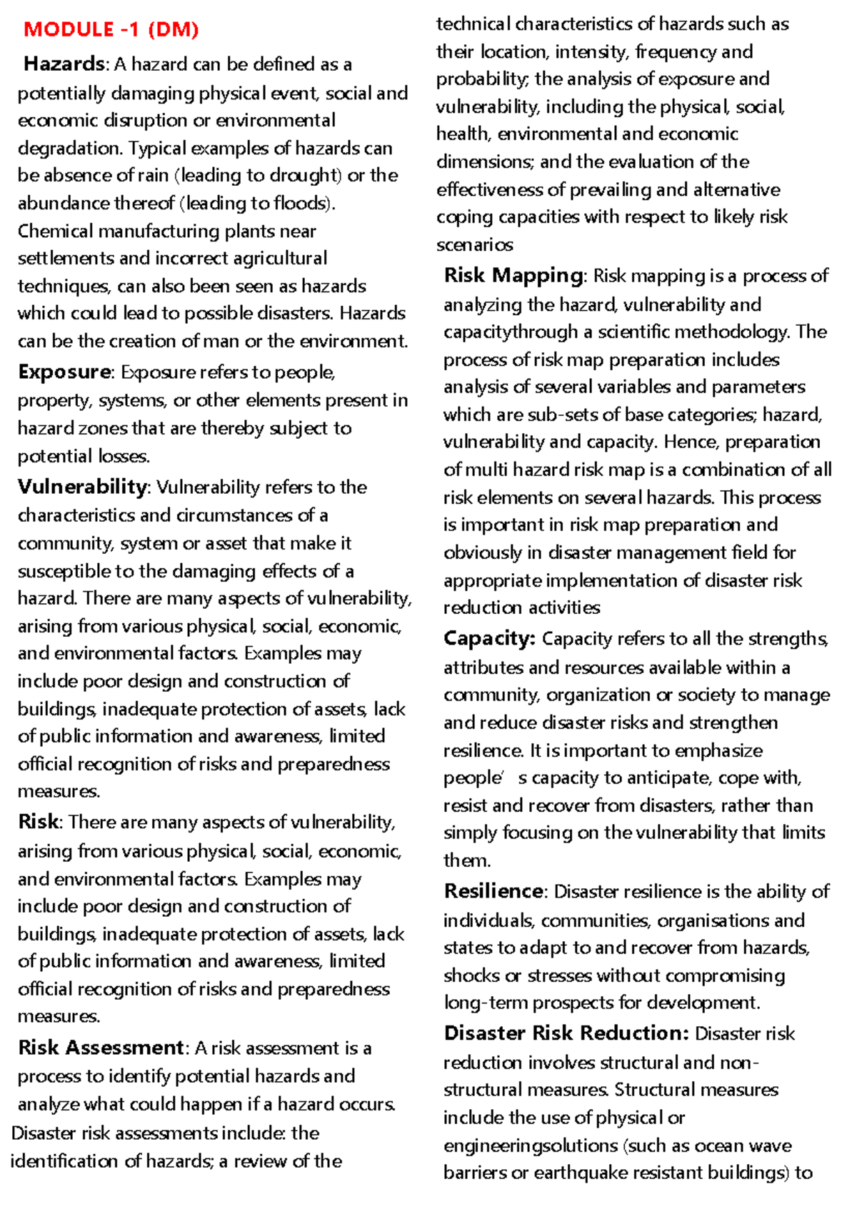 DM M1 Short Notes - Summary Disaster Management - MODULE - 1 (DM ...