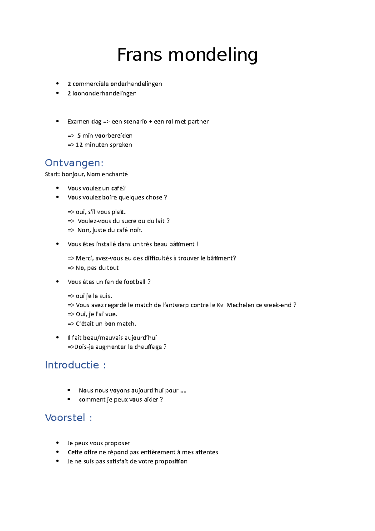 Frans 2 mondeling - Frans mondeling 2 commerciële onderhandelingen 2 ...