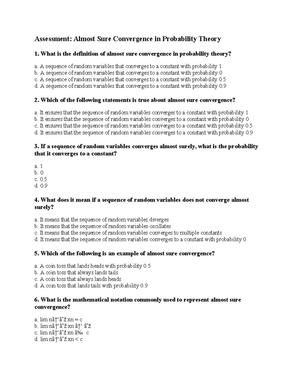 P1 - assignment - Assessment: Almost Sure Convergence in Probability ...
