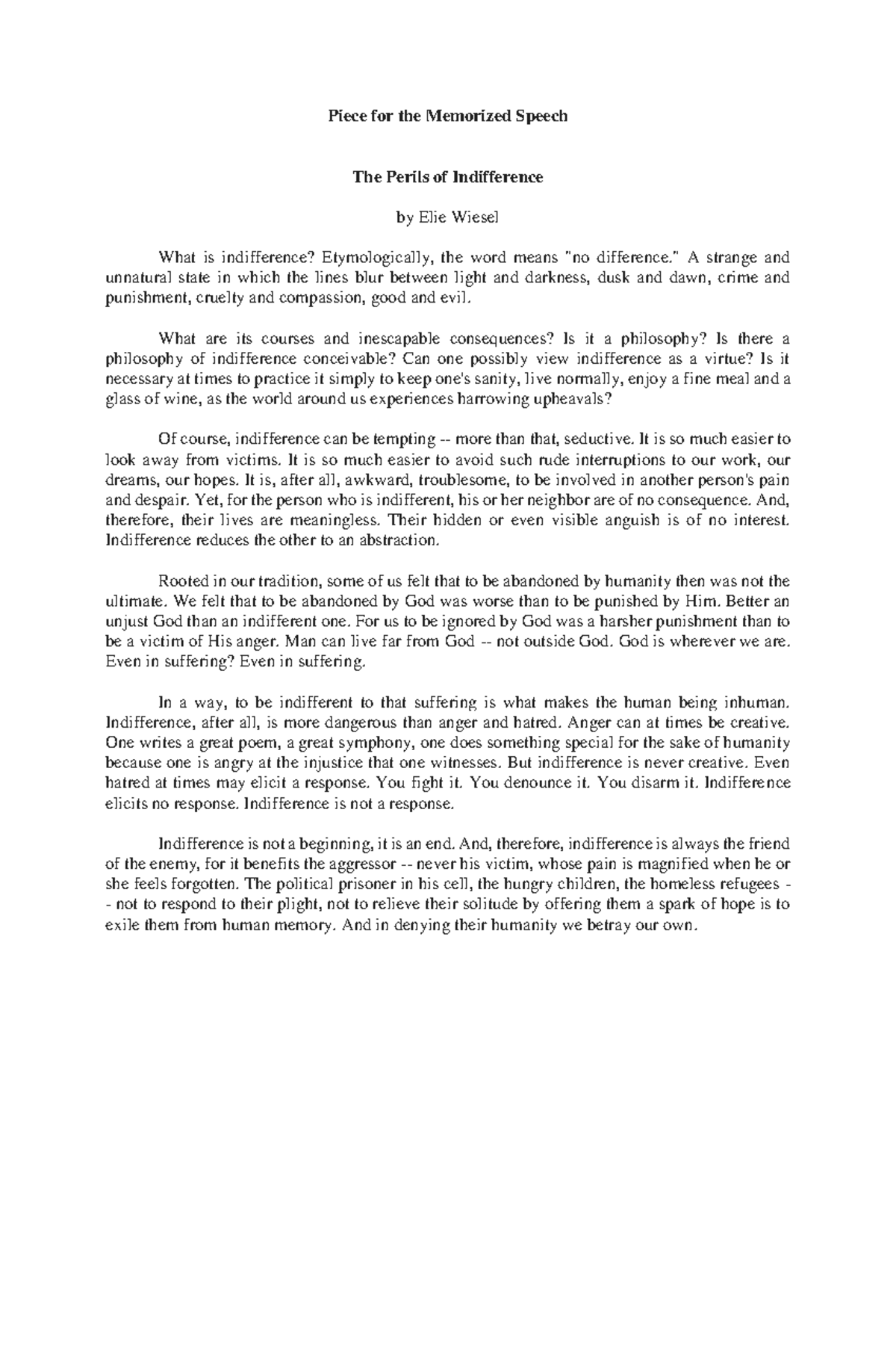 Piece for the Memorized Speech 1 1 - Piece for the Memorized Speech The ...