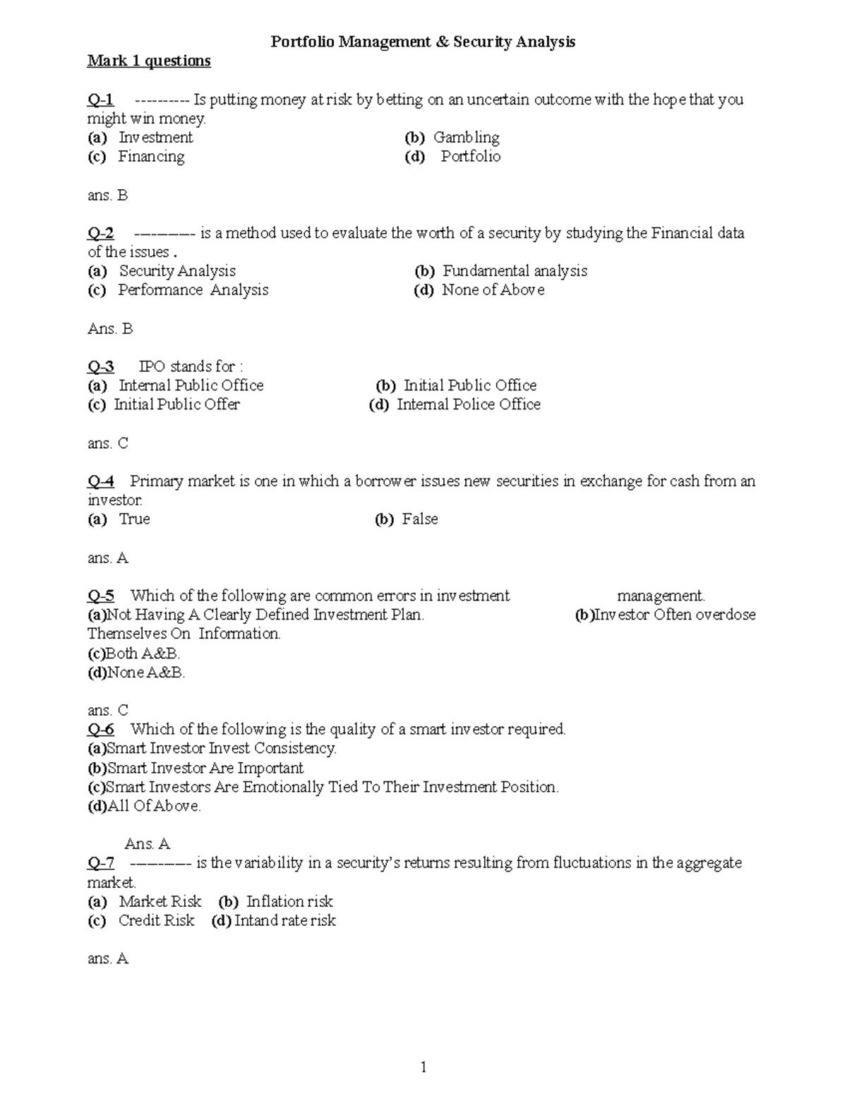 237028363 Objective Type Questions SAPM - Portfolio Management ...