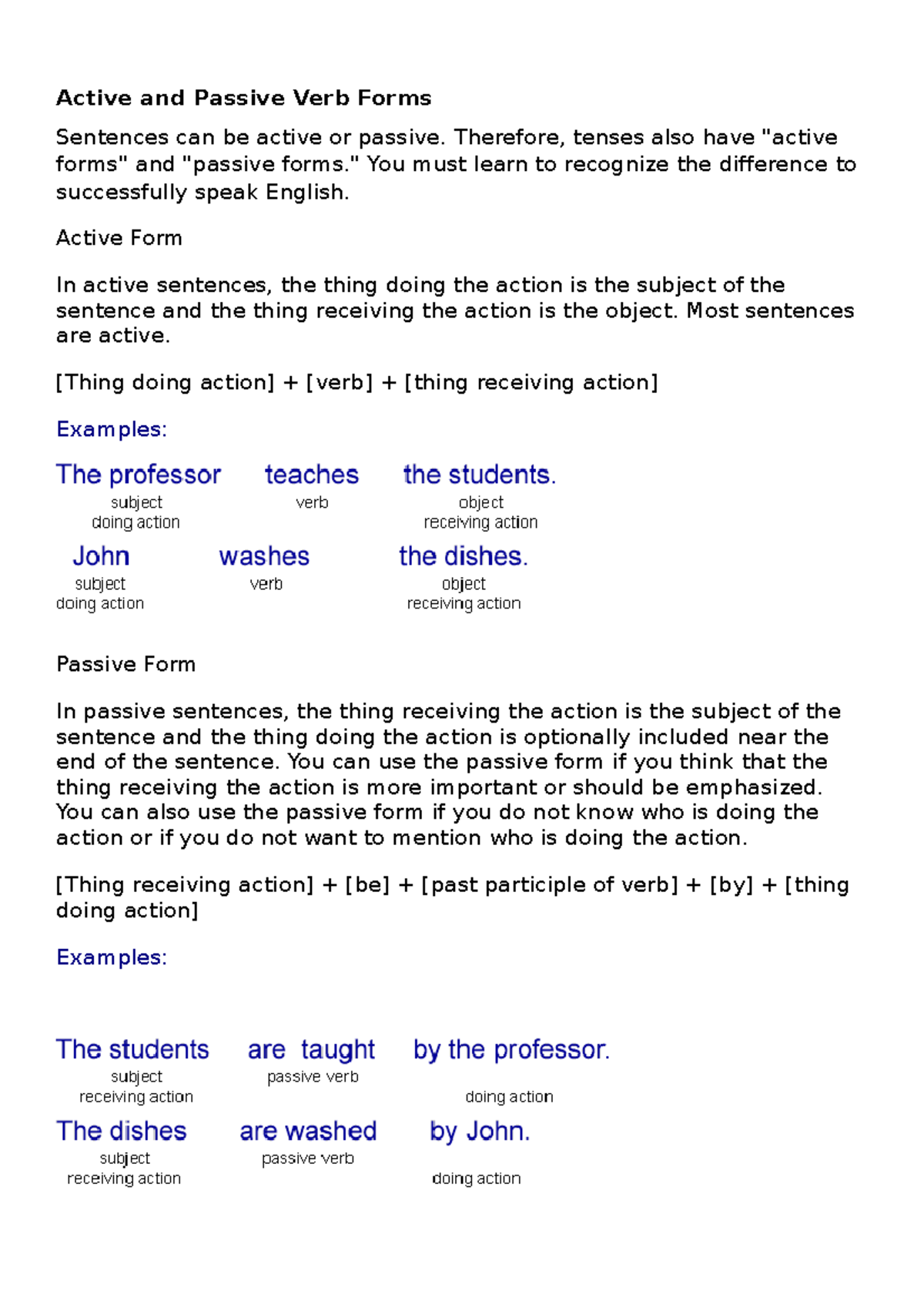 Active and Passive Verb Forms - Active and Passive Verb Forms Sentences ...