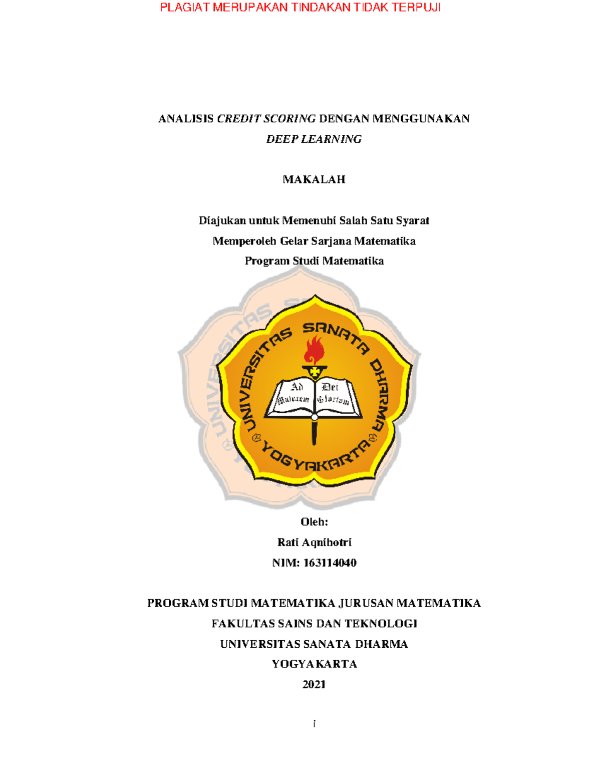 163114040 full - skripsi - i ANALISIS CREDIT SCORING DENGAN MENGGUNAKAN ...