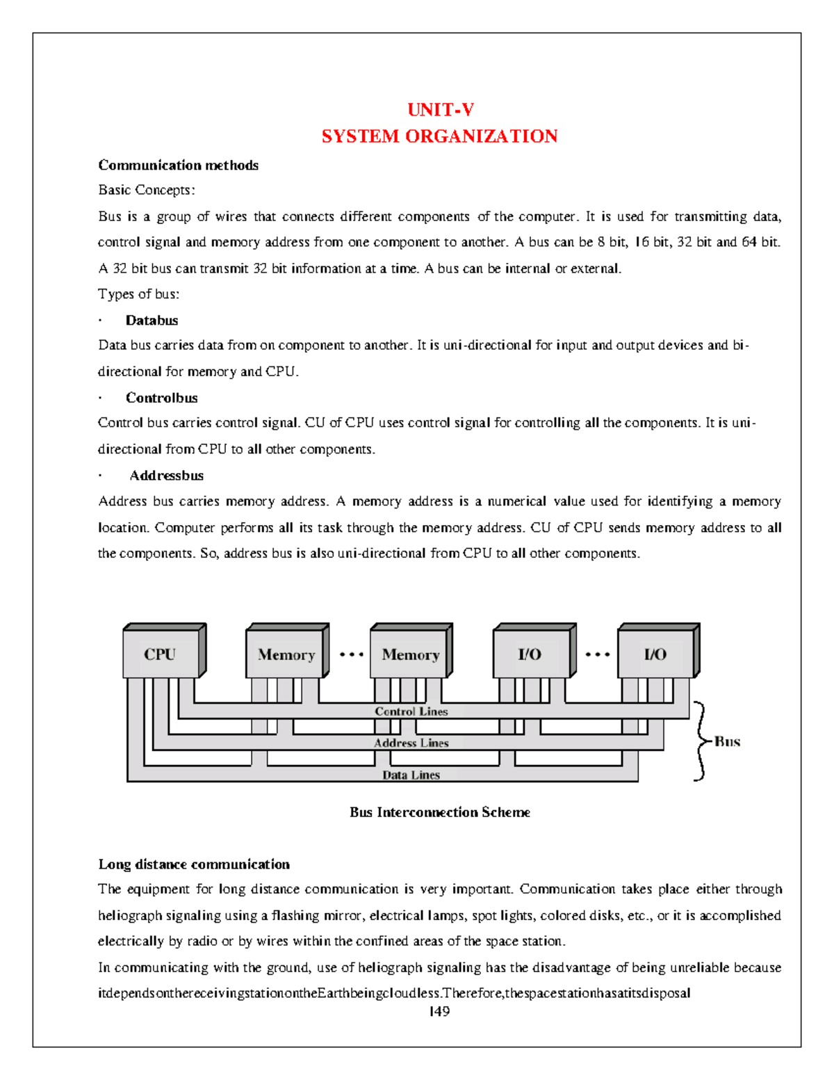 System Organization Iare Lecture Notes Unit V System Organization Communication Methods