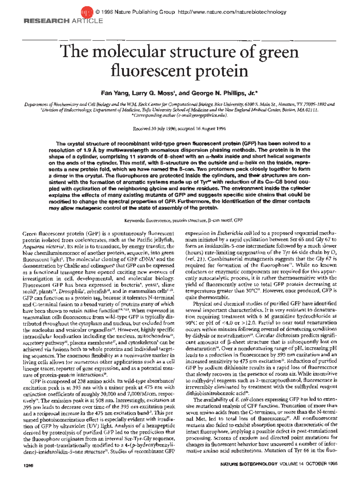 Tutorial Paper for GFP protein - BIOC0037 - Studocu