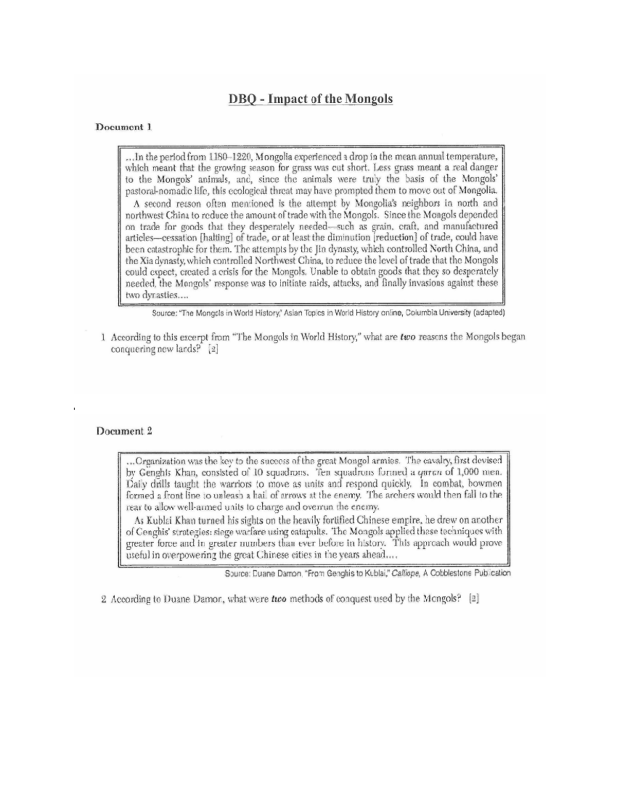 Copy of Mongol documents - DBQ Impact of the Mongols Document 1 In the ...