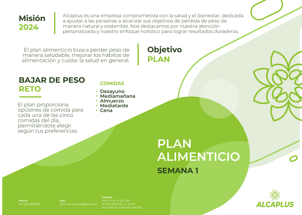 Plan alimenticio - PLAN ALIMENTICIO SEMANA 1 Misión 2024 BAJAR DE PESO ...